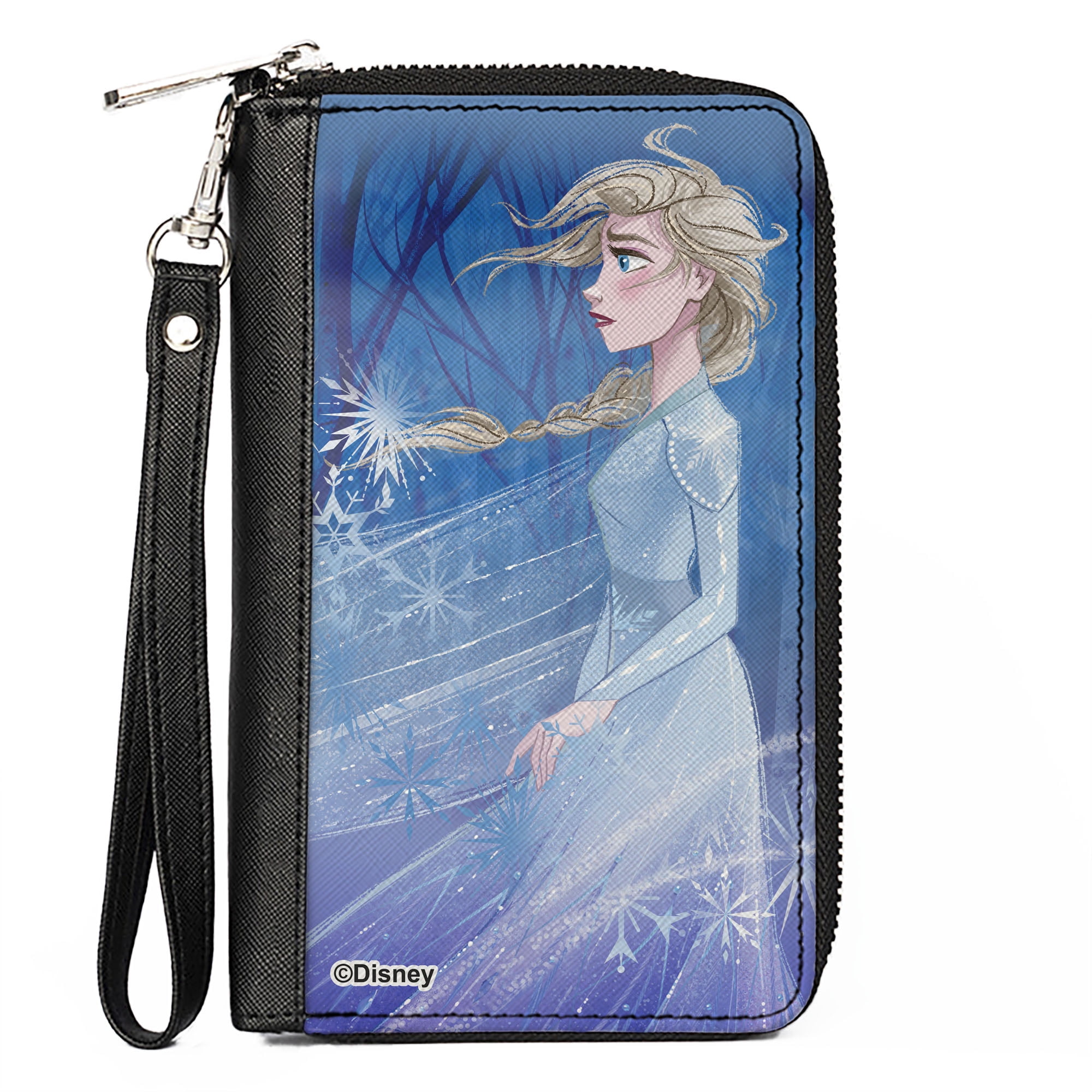Disney Wallet, Zip Around, Frozen Elsa Pose Swirling Snowflakes Blues ...
