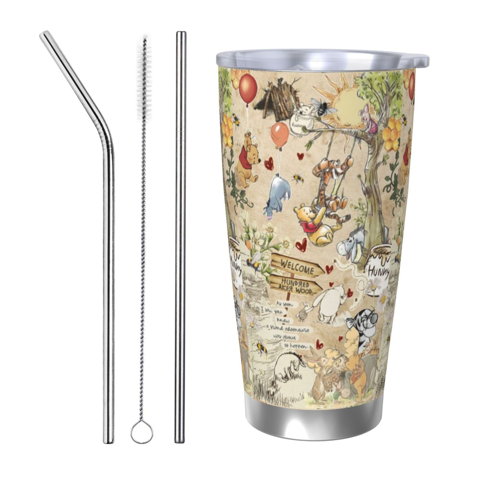 Disney&Winnie The Pooh And Friends Poster Tumbler with Lid Stainless ...