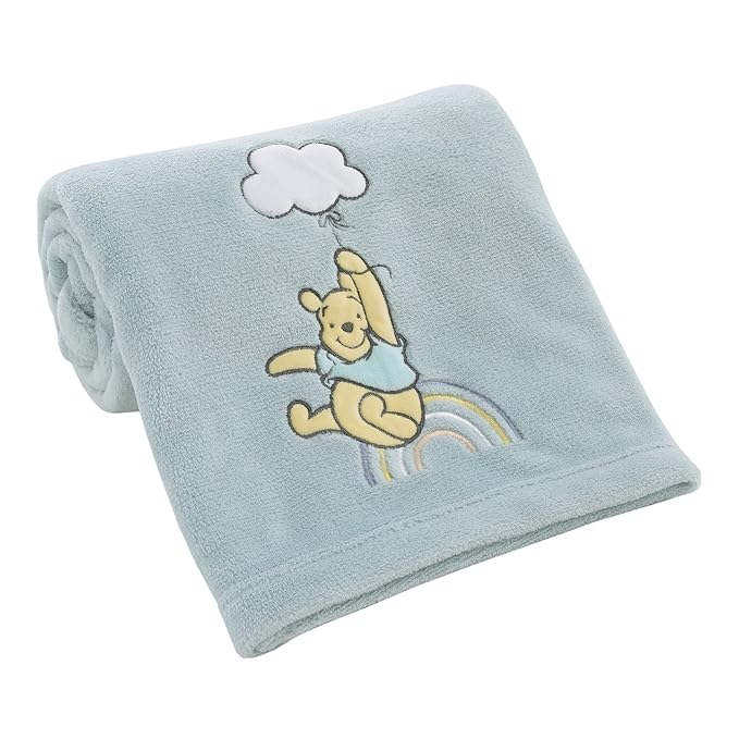 Disney Winnie The Pooh Hello Sunshine Aqua Super Soft Baby Blanket with Multi Colored Rainbow ...