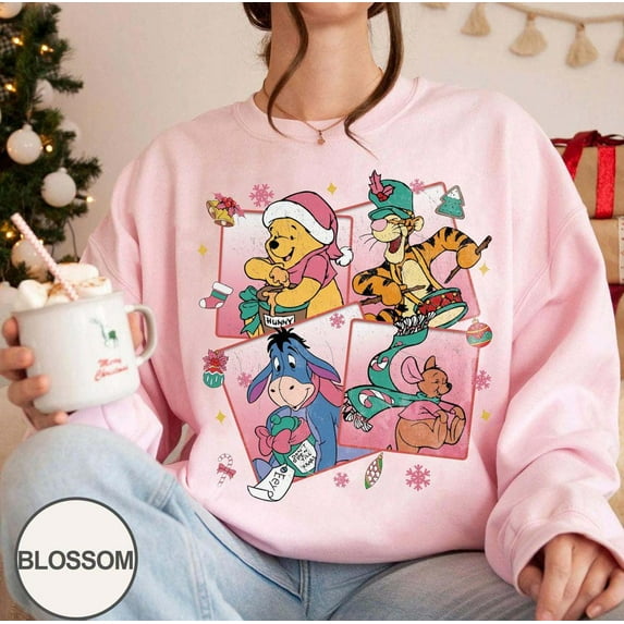 Disney Winnie The Pooh Pink Christmas Sweatshirt, Winnie The Pooh's ...