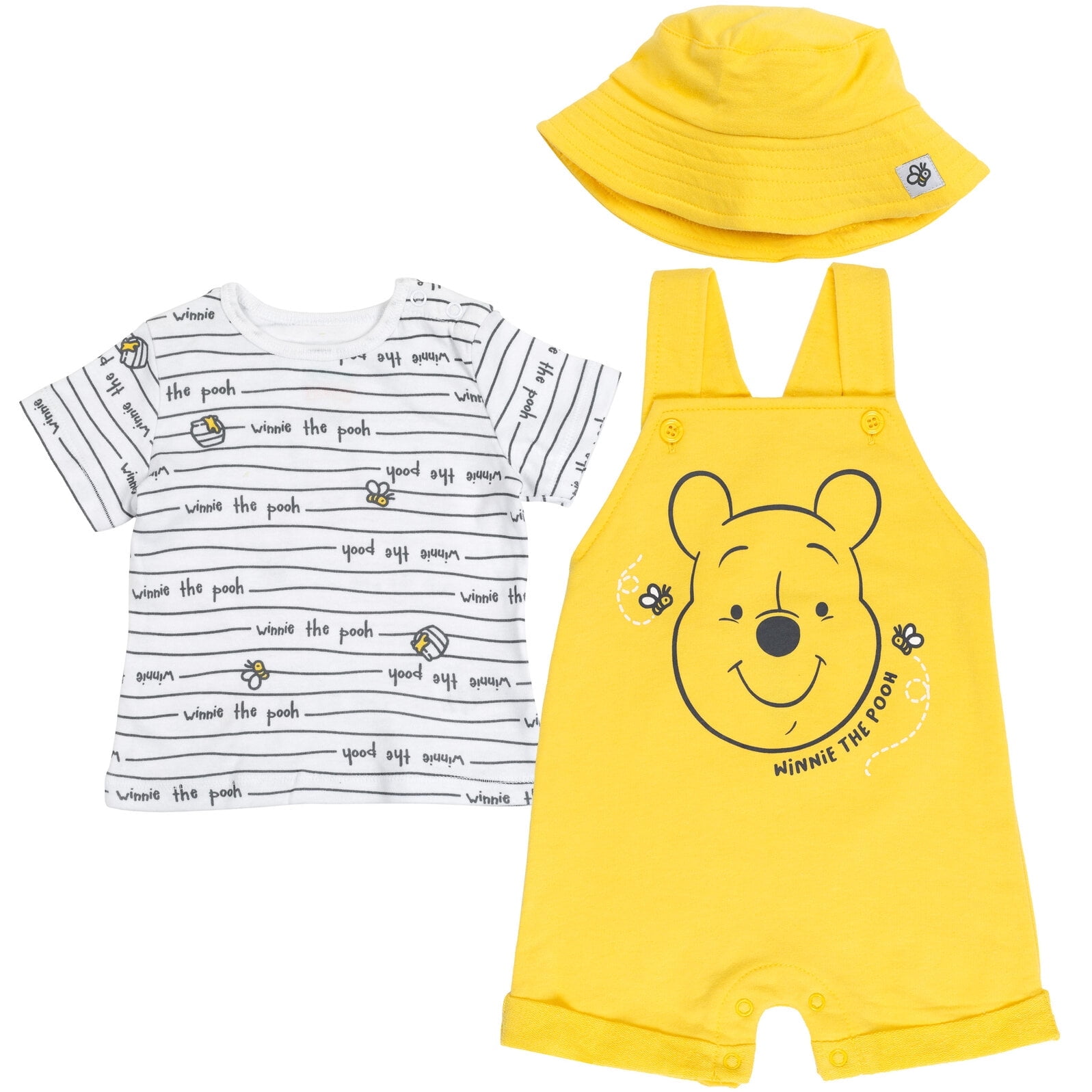 Disney Winnie the Pooh Baby Clothes, Short Overalls T-Shirt & Hat ...