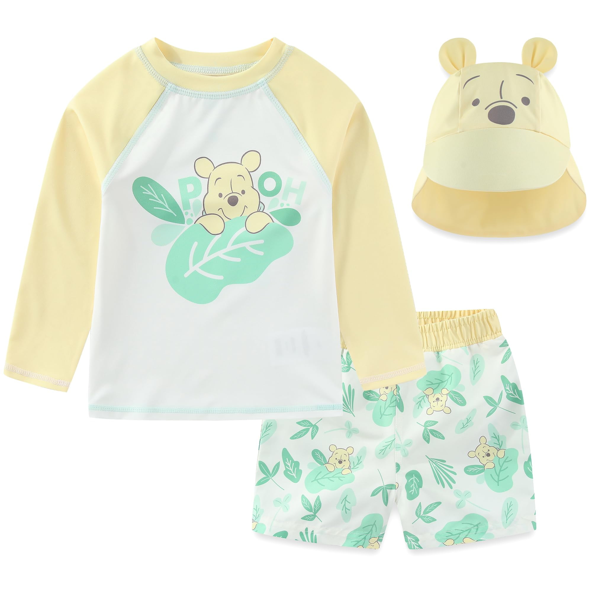 Disney Winnie the Pooh UPF 50+ Rash Guard, Swim Trunks and Sun Hat with ...