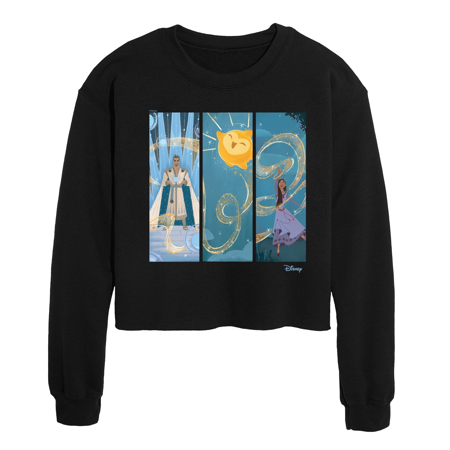 Disney Wish - Character Panels - Juniors Cropped Crew Neck Sweatshirt ...