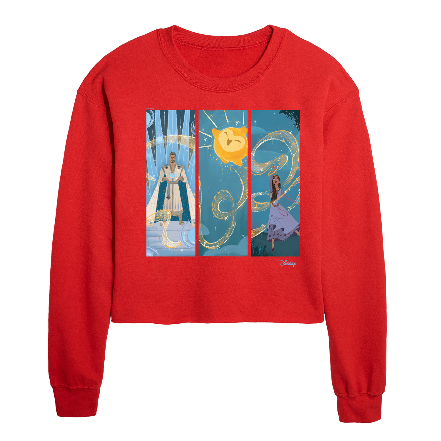 Disney Wish - Character Panels - Juniors Cropped Crew Neck Sweatshirt ...