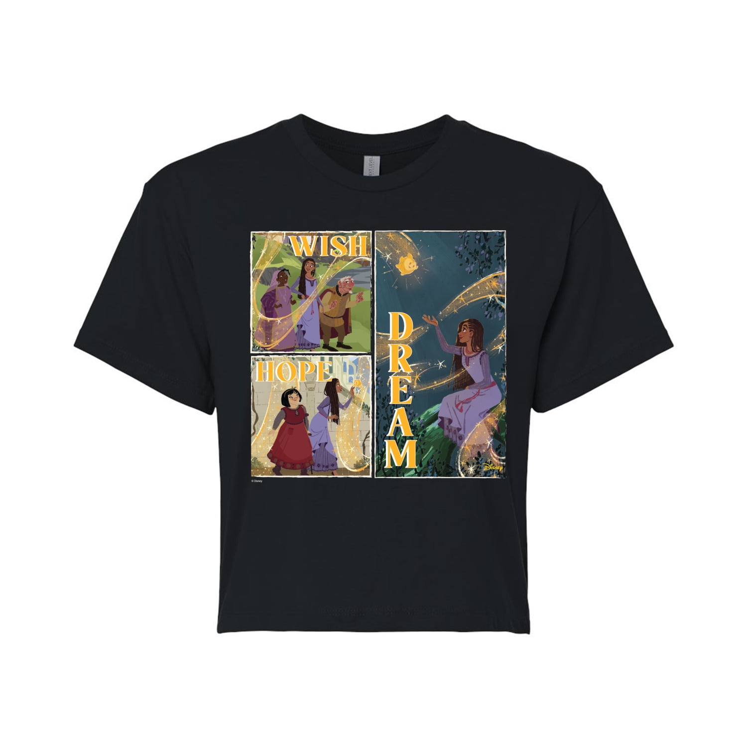 Disney Wish - Wish Hope Dream Grid - Juniors Cropped Cotton Blend T ...