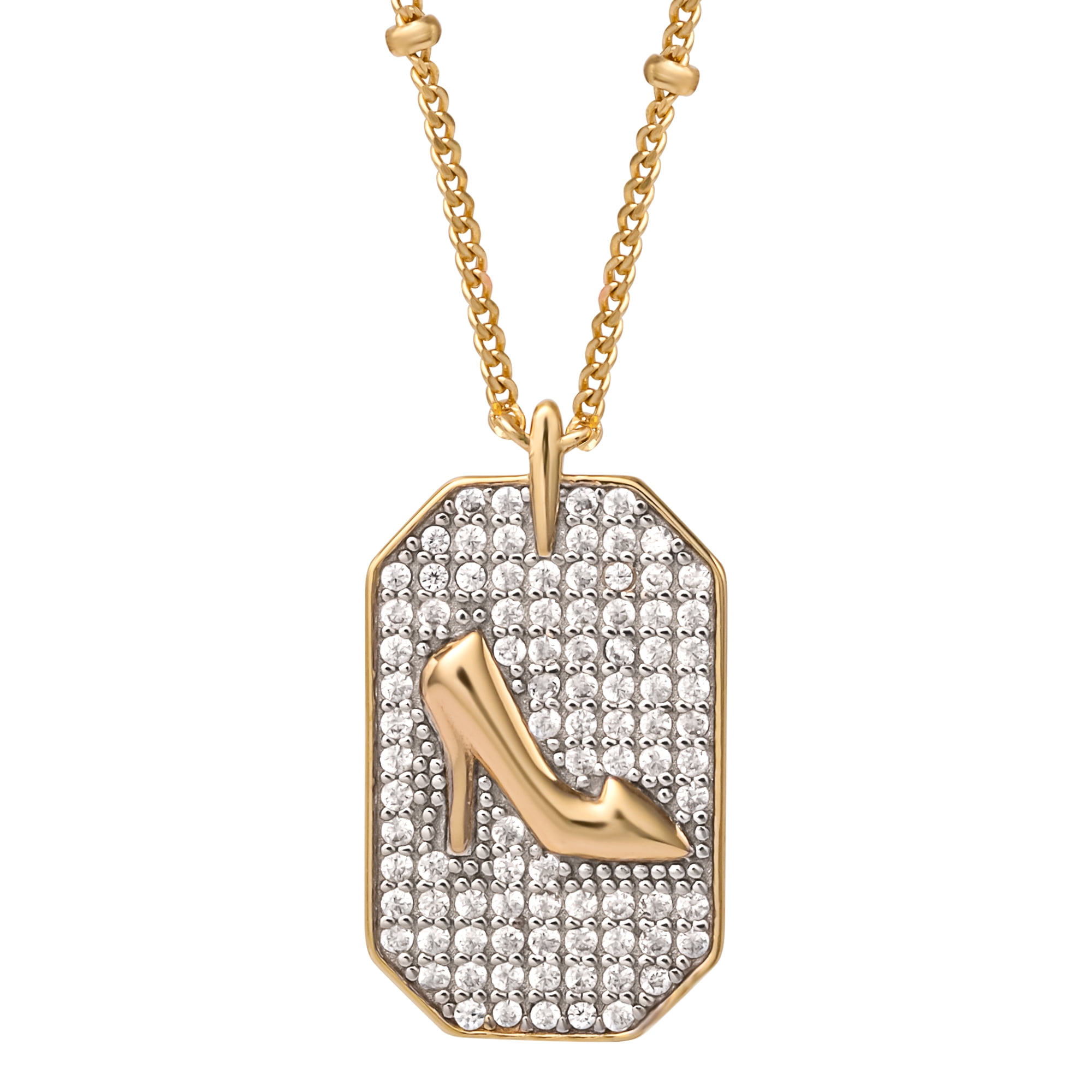 Disney Women's CZ Gold Plt Sterling Silver Cinderella Slipper Pendant ...