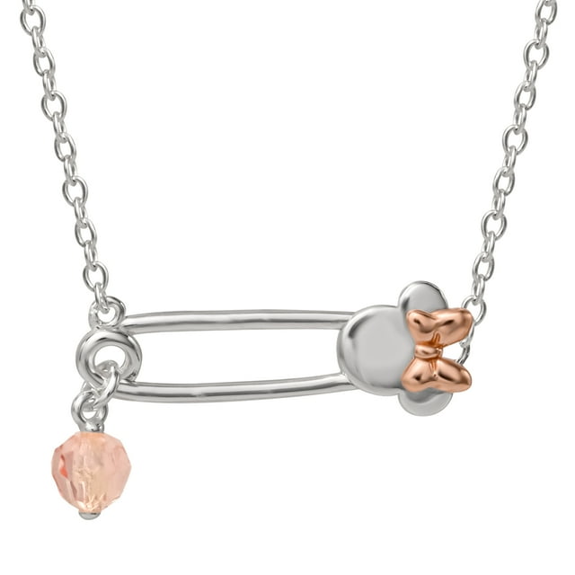 Disney Women's Crystal Sterling Silver Minnie Mouse Pin Necklace, 18 ...