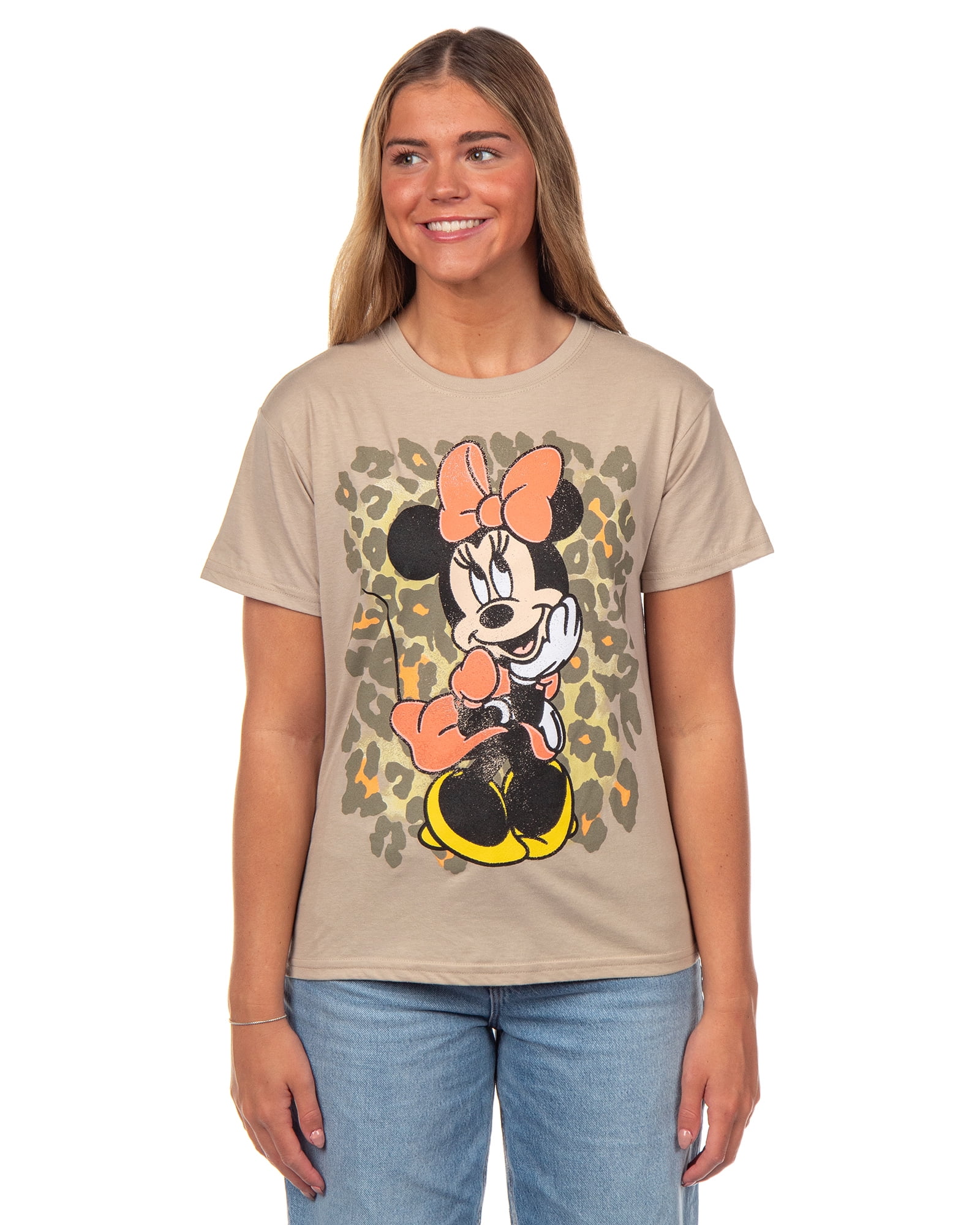 Disney Women's Minnie Mouse Distressed Classic Pose Leopard Background ...