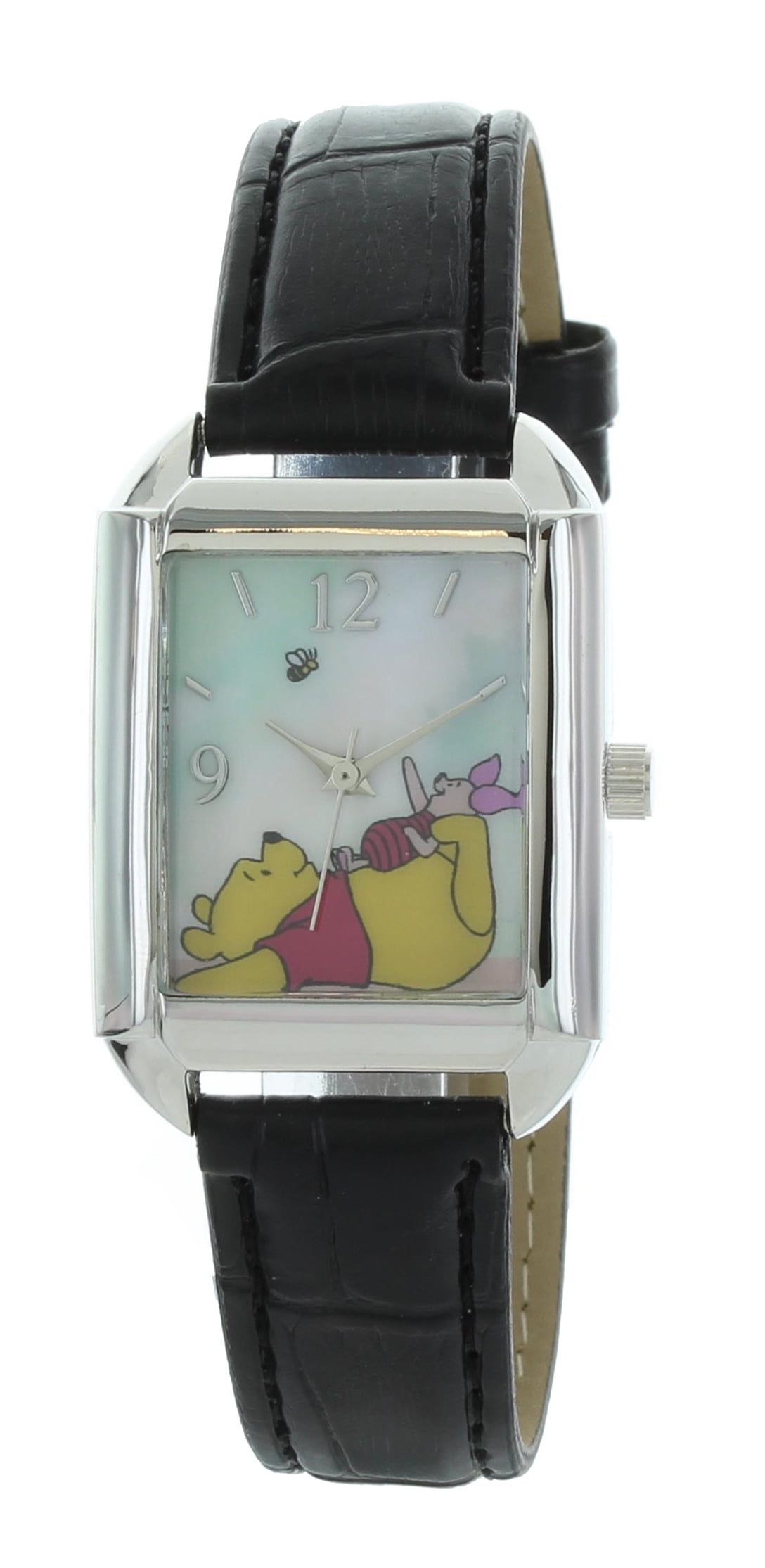 Disney Women’s Silver Tone Black Band Winnie Pooh and Piglet Enjoying ...