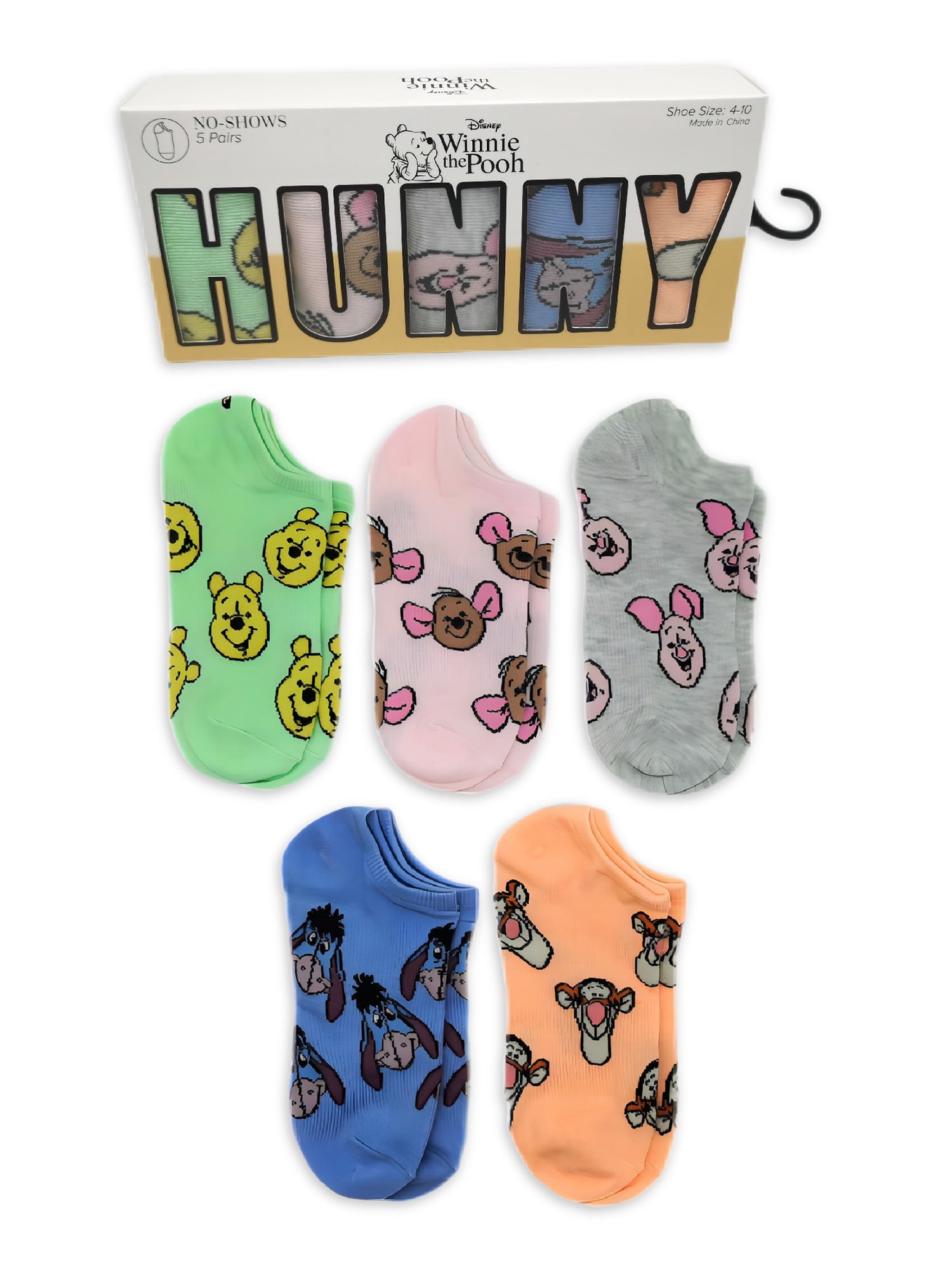 Disney Women’s Winnie the Pooh No-Show Socks Box Set, 5-Pack, Size 4-10 ...