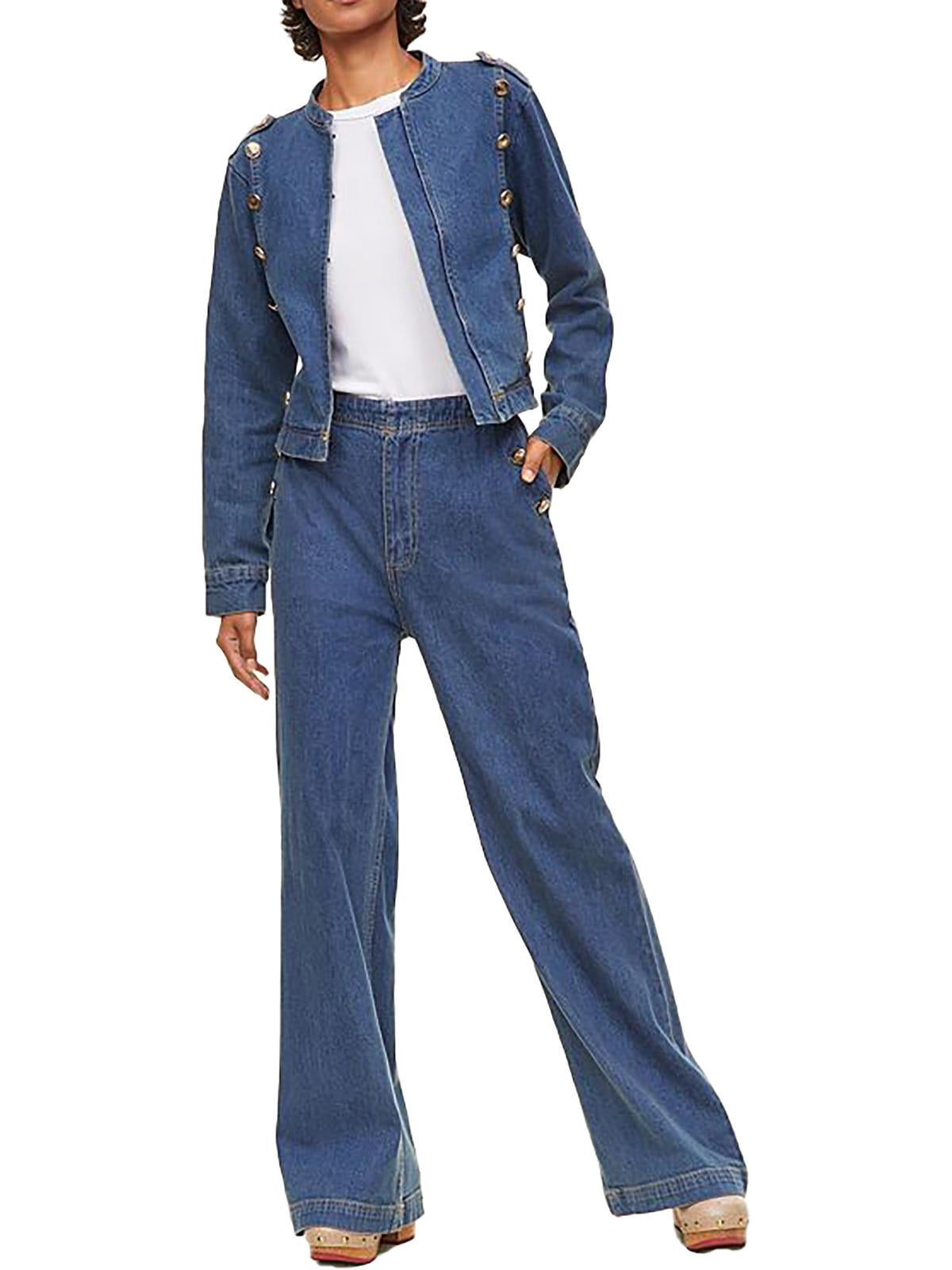 Disney Womens Plus Embellished Denim Wide Leg Jeans - Walmart.com