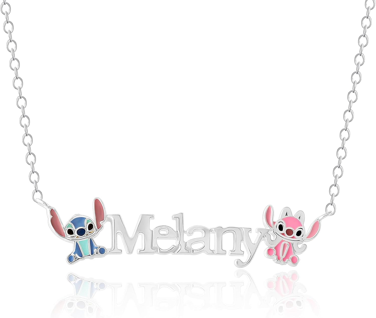Disney Womens Stitch and Angel Nameplate Necklace 18", 925 Sterling ...