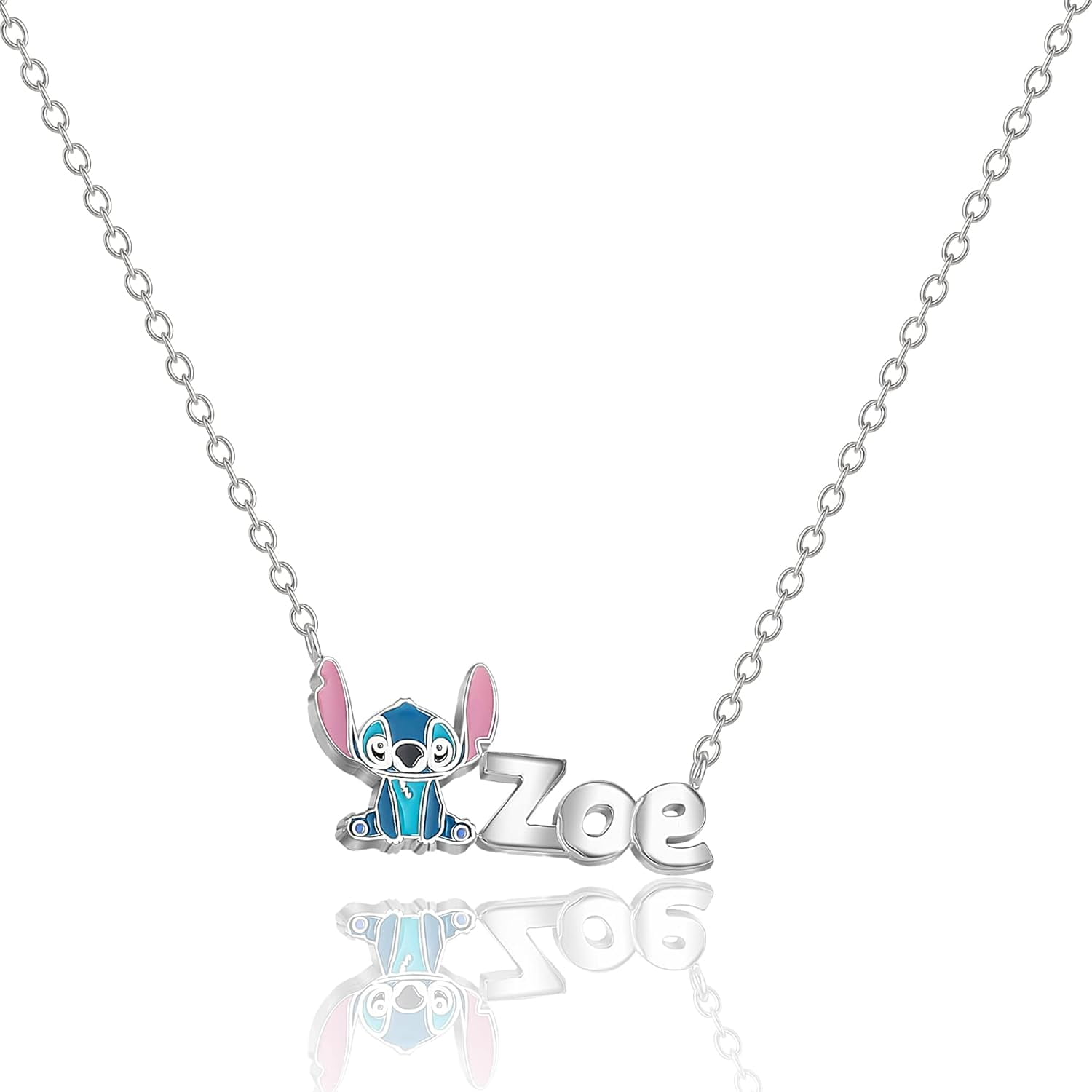 Disney Womens Stitch and Angel Nameplate Necklace 18", 925 Sterling ...