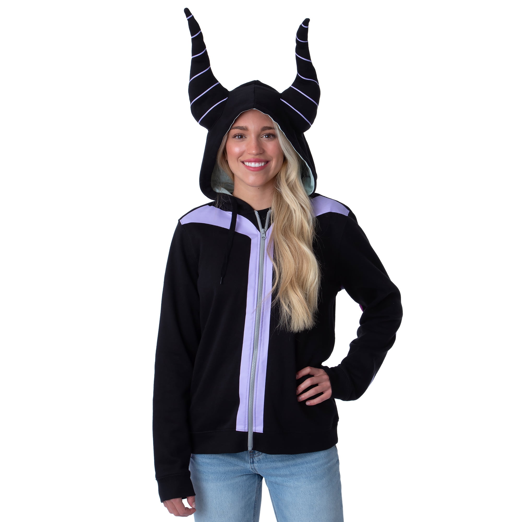 Disney Womens' Villains Maleficent 3D Horns Costume Full-Zip Hoodie ...