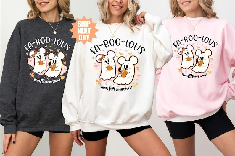 Disney World Fa-Boo-Lous Sweatshirt, Mickey and Minnie Ghost Halloween ...