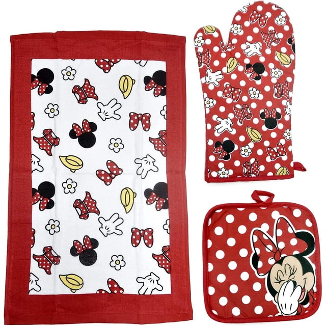 Disney ZM0645-M9996A Minnie Mouse Polka Dot 3pc Kitchen Set, Red ...