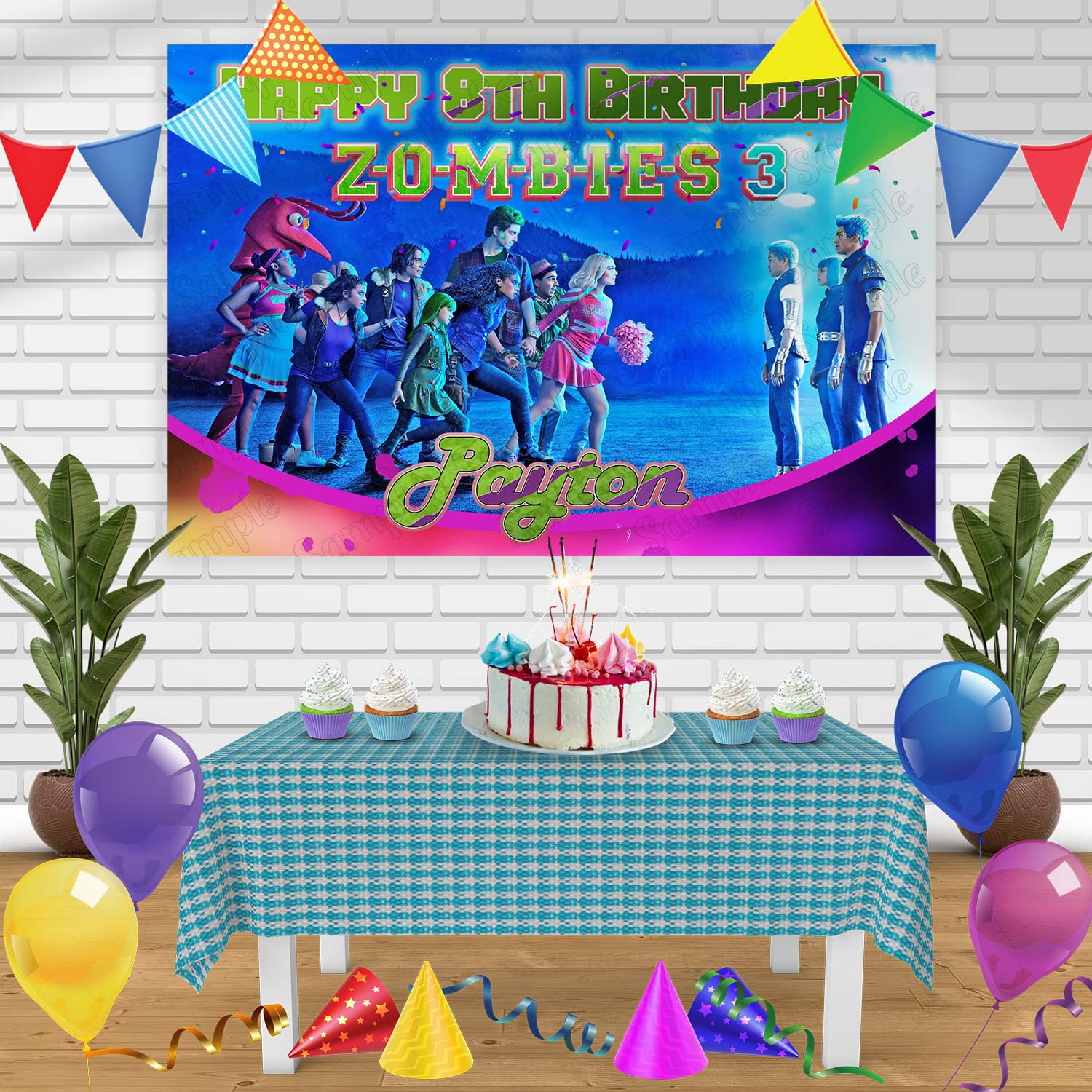 Disney Zombies 3 Aliens Birthday Banner Personalized Party Backdrop ...