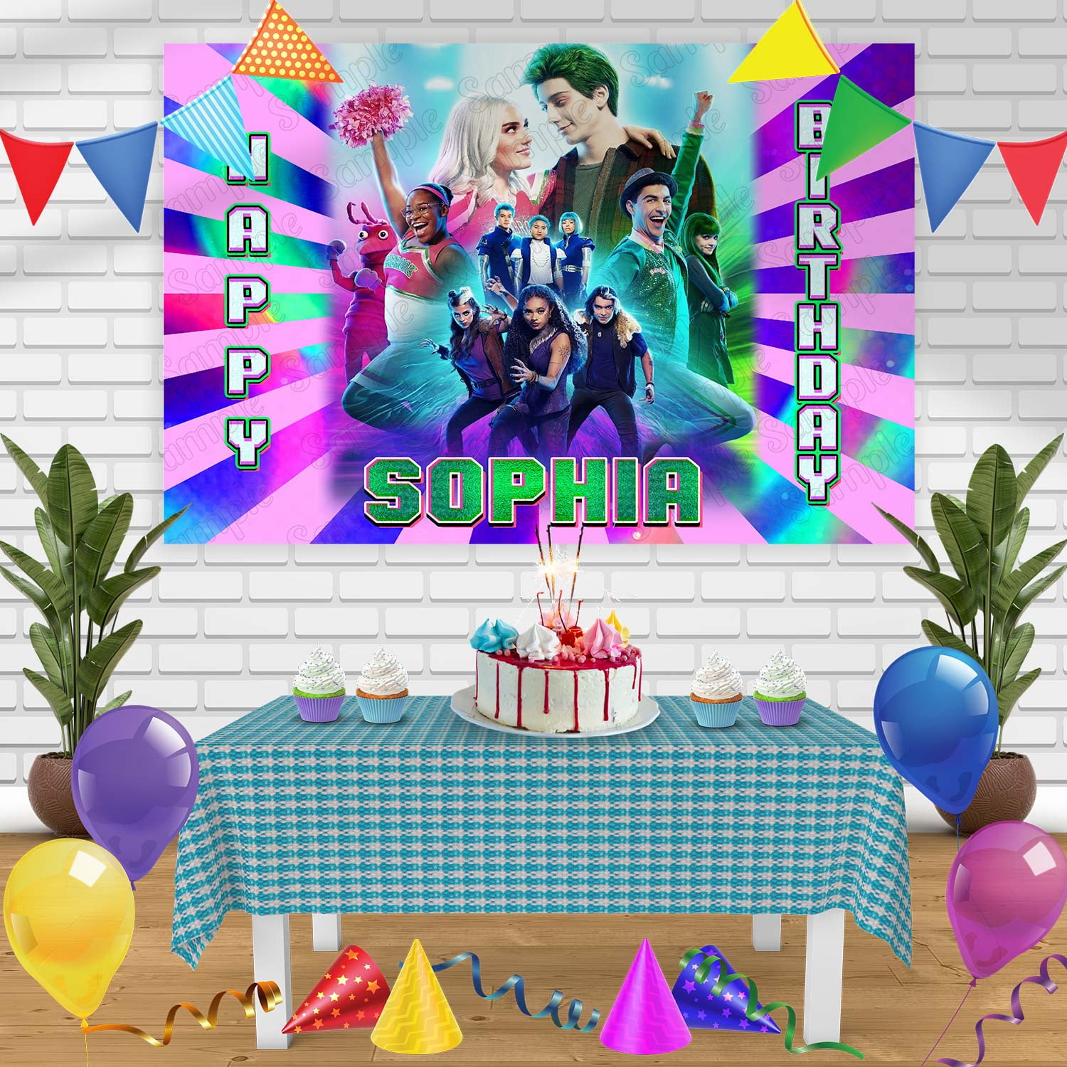 Disney Zombies 3 b Birthday Banner Personalized Party Backdrop ...