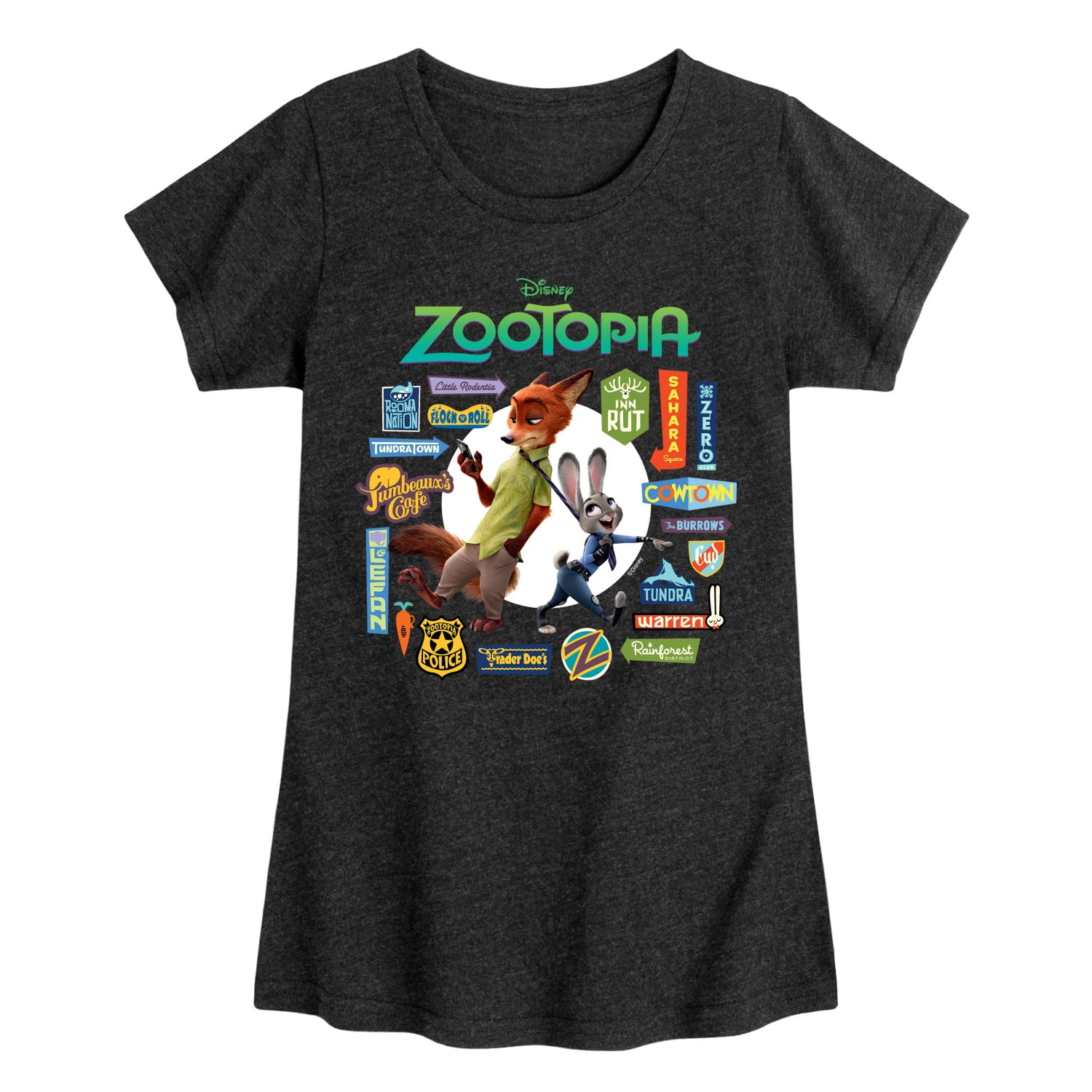 Disney - Zootopia Signage - Toddler & Youth Girls Short Sleeve Graphic ...