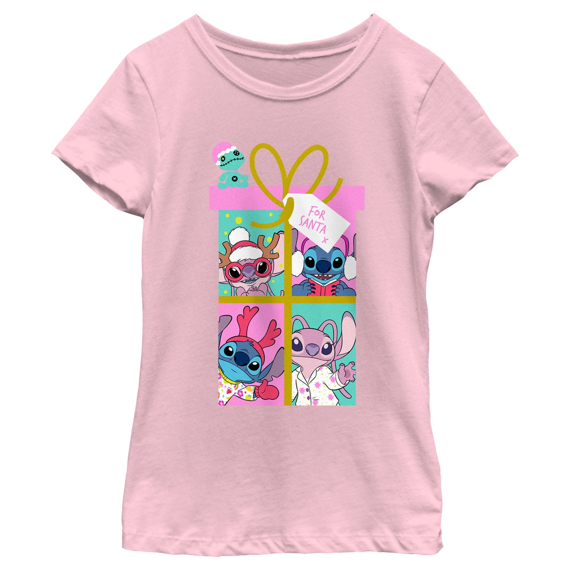 Girl's Lilo & Stitch Gift For Santa Graphic Tee Light Pink Medium ...