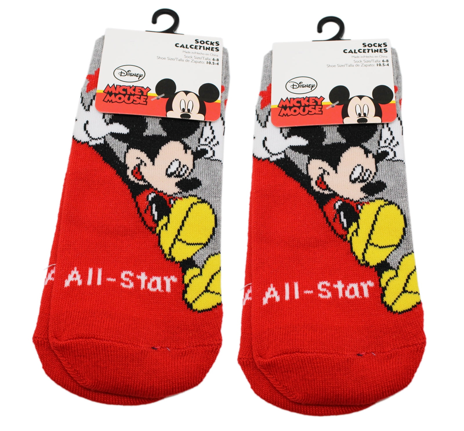 Disney's Mickey Mouse Sliding Red/Gray Kids Socks (2 Pairs, Size 6-8 ...