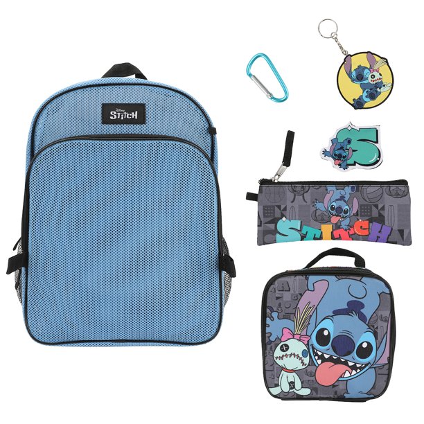 Disney's Stitch 5-Piece Mesh Backpack & Lunchbox Set - Walmart Business ...