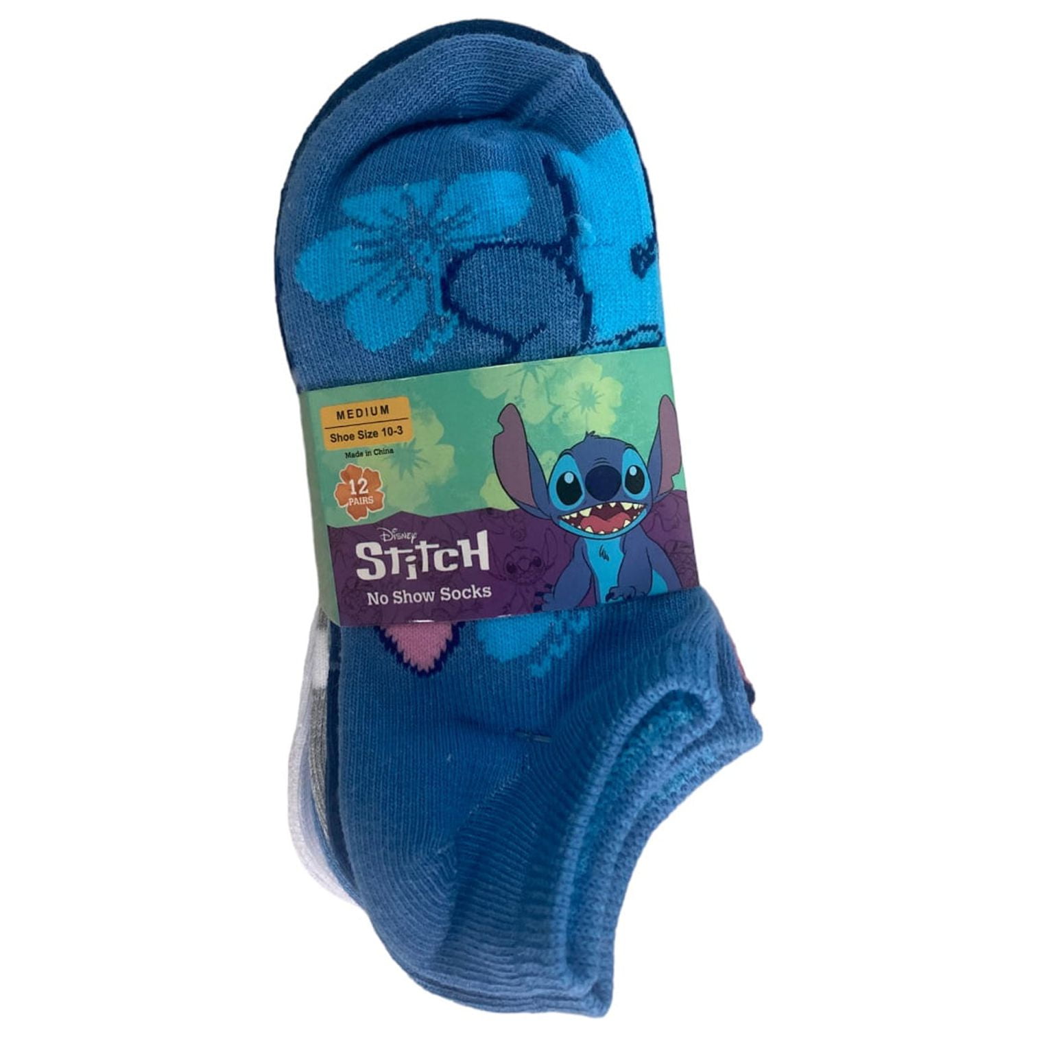 Disney's Stitch Breathable Comfortable Girl's 12 Pair Set No Show Socks ...