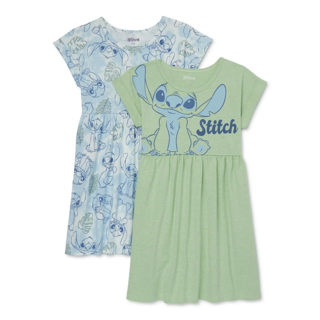 Disney’s Stitch Girls’ Play Dress with Short Sleeves, 2-Pack, Sizes 4 ...