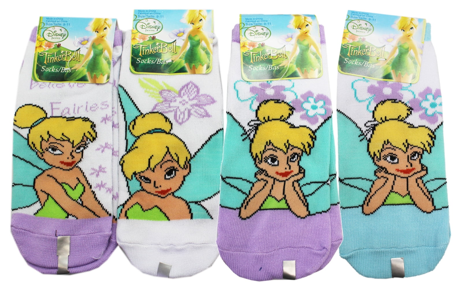 Disney's Tinker Bell Colorful Assorted Design Socks (9-11, 4 Pairs ...