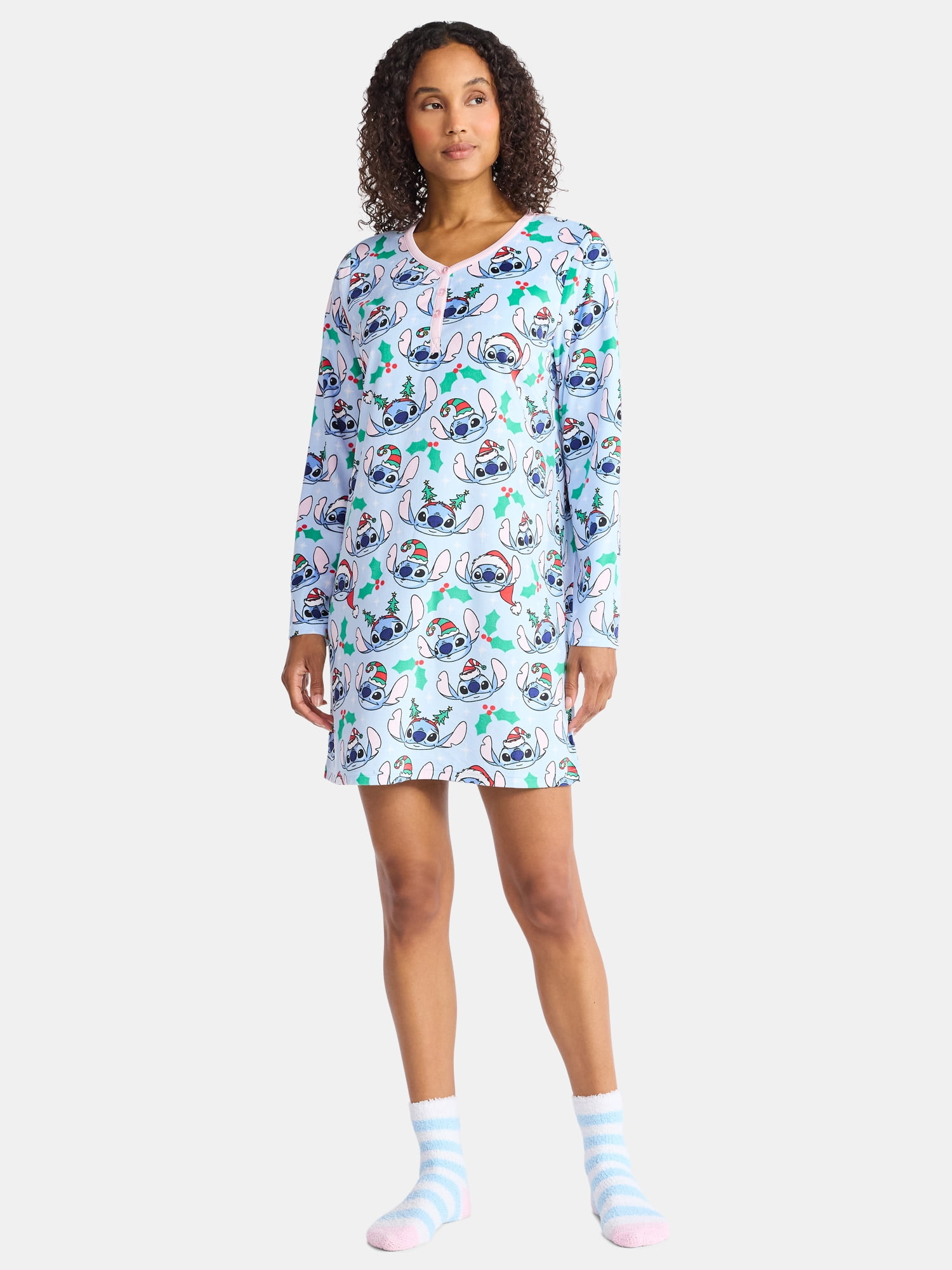 Disney Women's and Women's Plus Stitch Christmas Print Henley ...