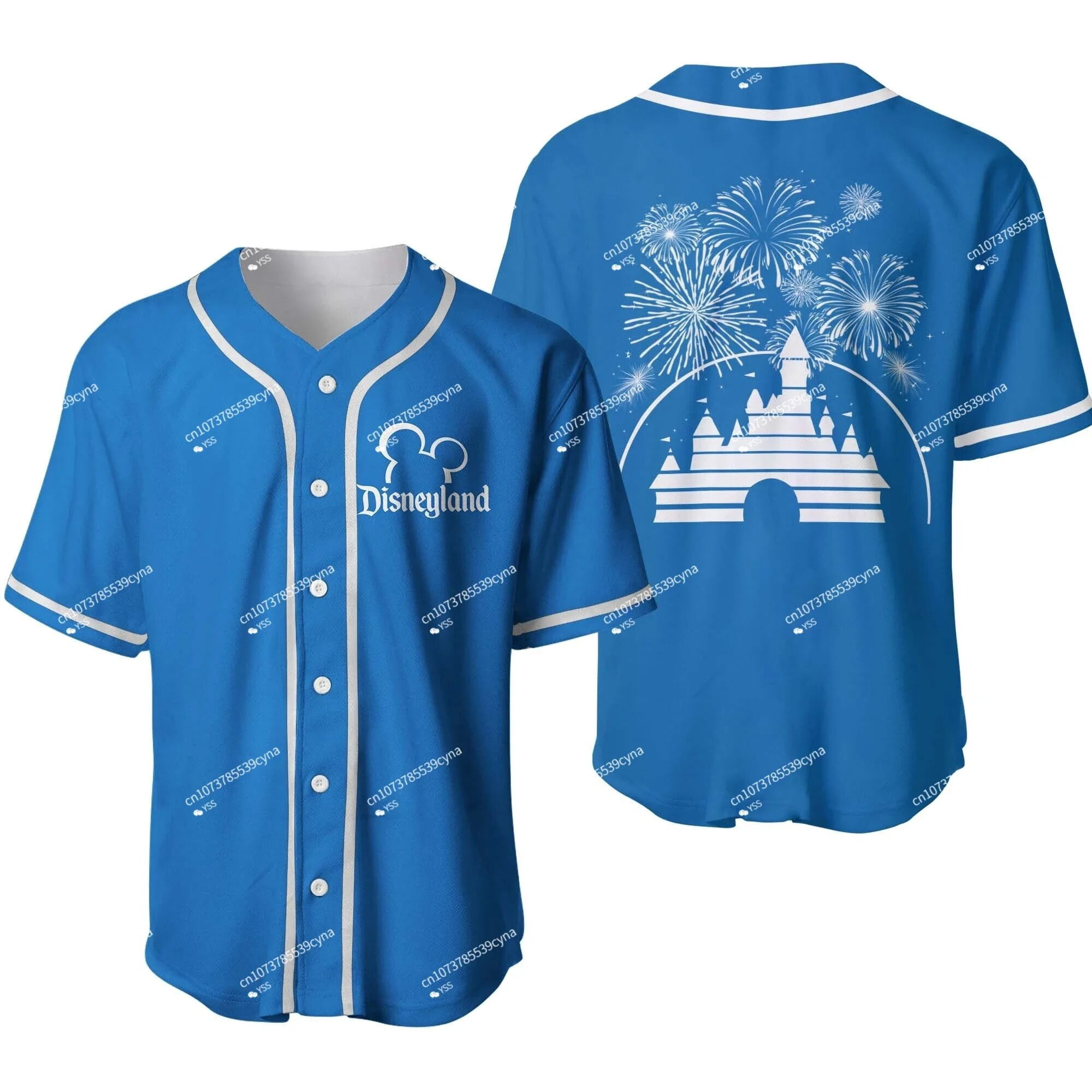 Disneyland Castle Fireworks Denim Blue White, Disney Baseball Jersey ...