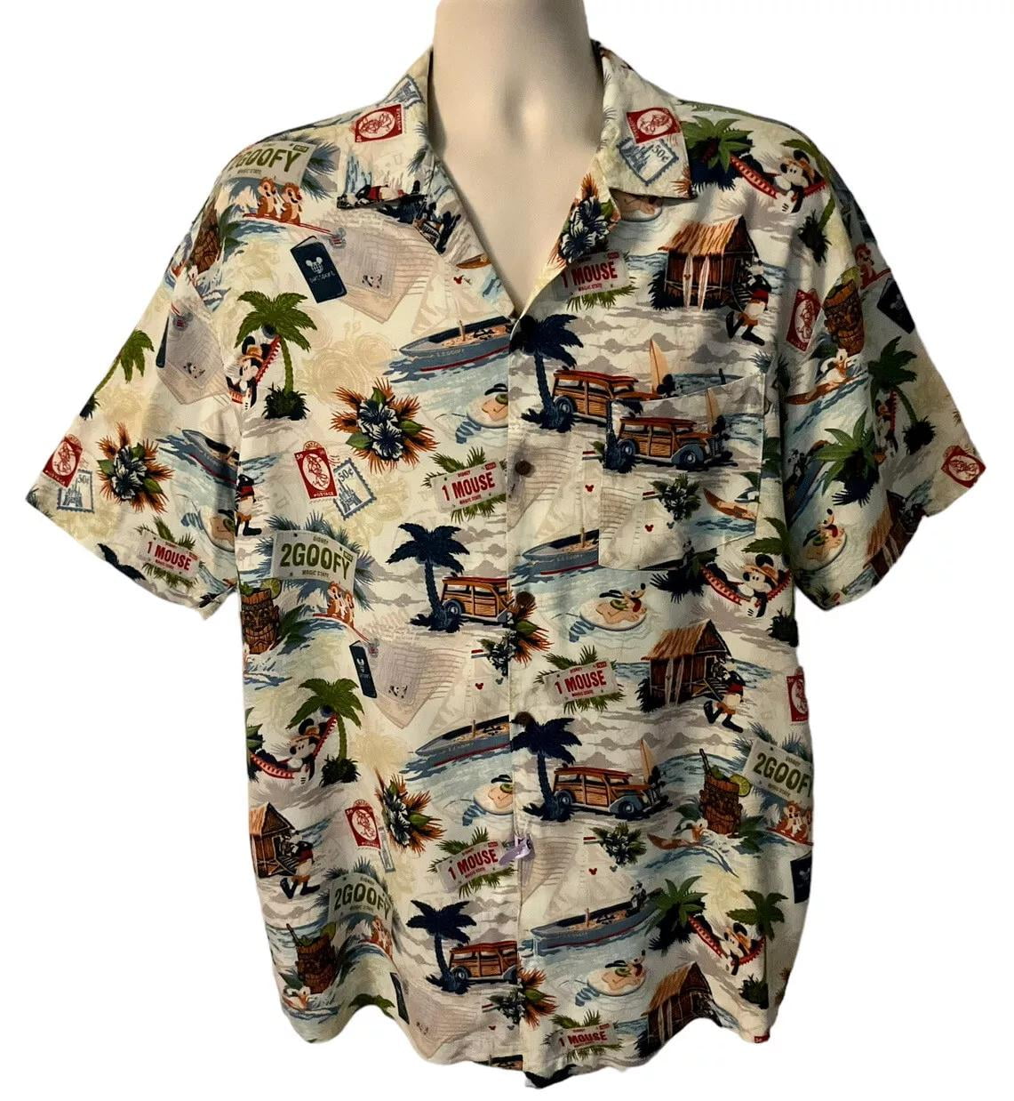 Disneyland Resort M Hawaii Surfboard Woodie Tiki Pocket Button Shirt ...
