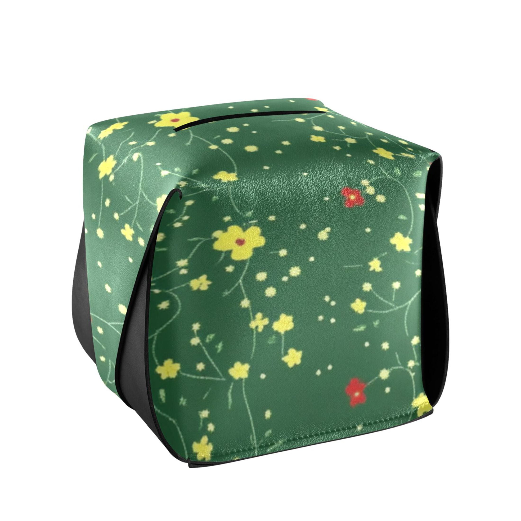 Disordered Yellow and Red Flowers Tissue Box Cover Leather Square ...