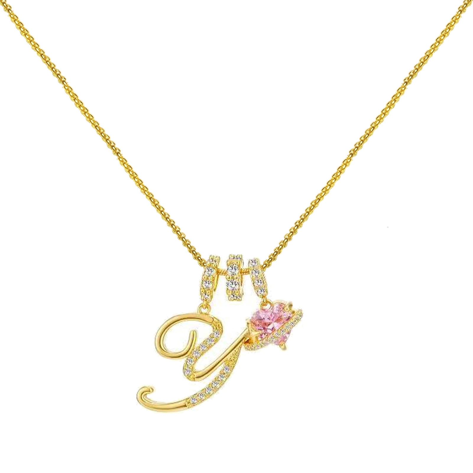 Farcauo Y 3-Circle Diamond-Encrusted Pink Heart-Shaped Crystal Gold ...