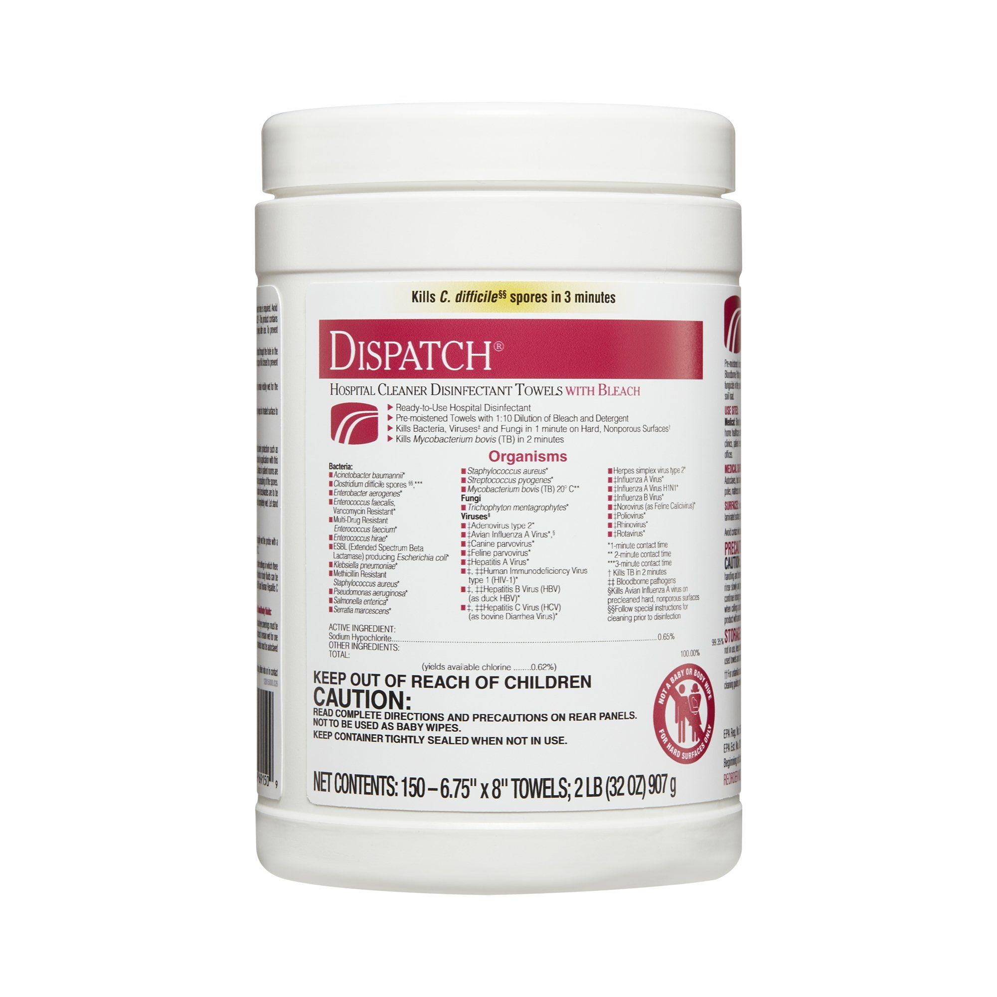 Dispatch Surface Disinfectant Cleaner with Bleach, Canister (PK/150 ...