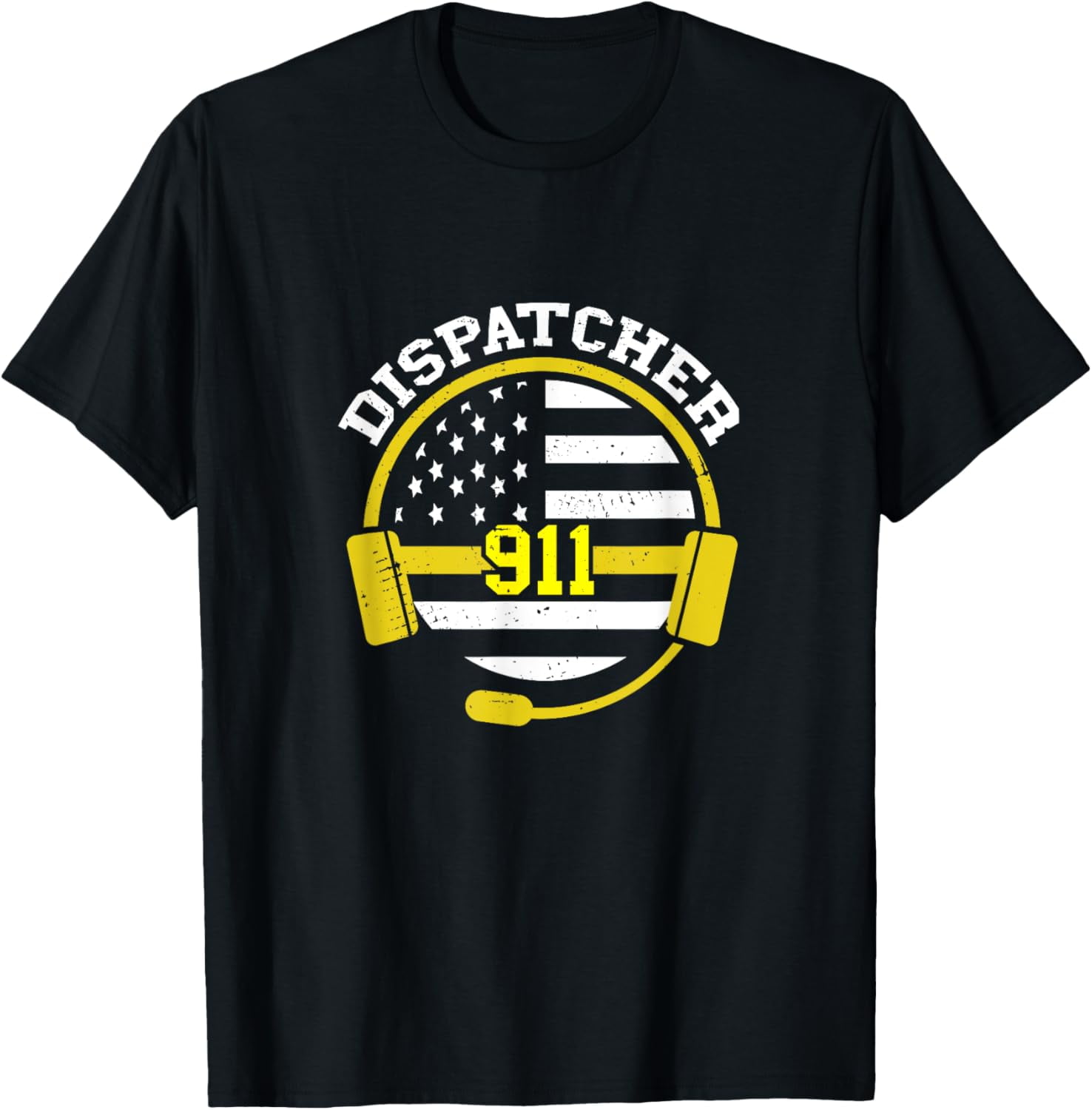 Dispatcher 911 Operator USA Headset Flag Thin Yellow Line T-Shirt ...