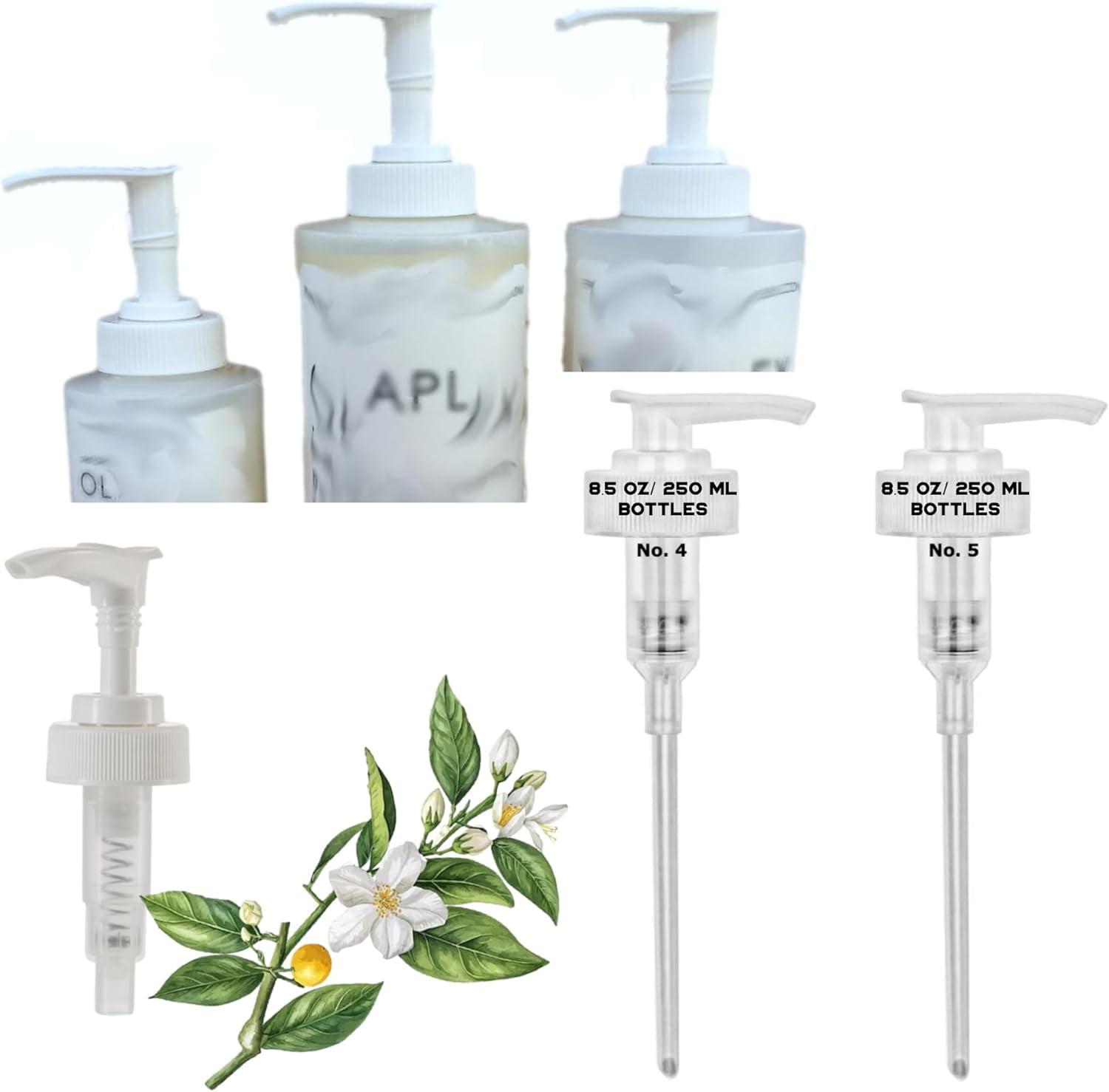 Dispenser Pumps Compatible with Olaplex No. 4 and No. 5 8.5 oz, 250 ml Size Bottles, Two White ...