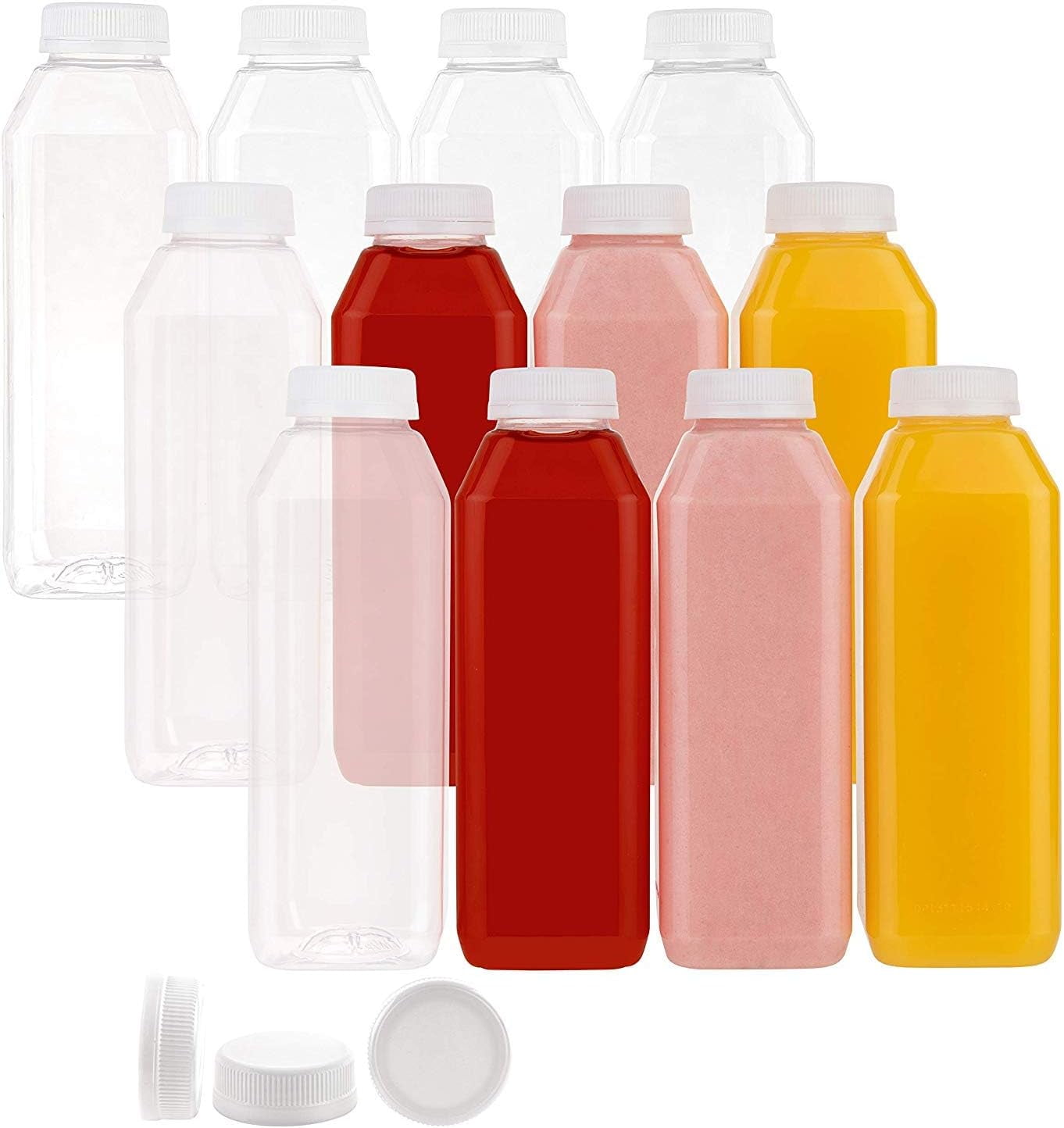 Displastible 16 Oz Refillable Clear Plastic Bottles with Lids for ...
