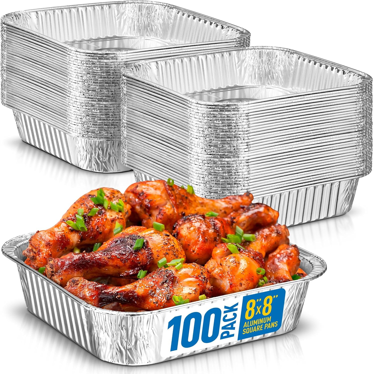Displastible Deep Foil Aluminum Baking 8" Square Disposable Pans, 100 ...