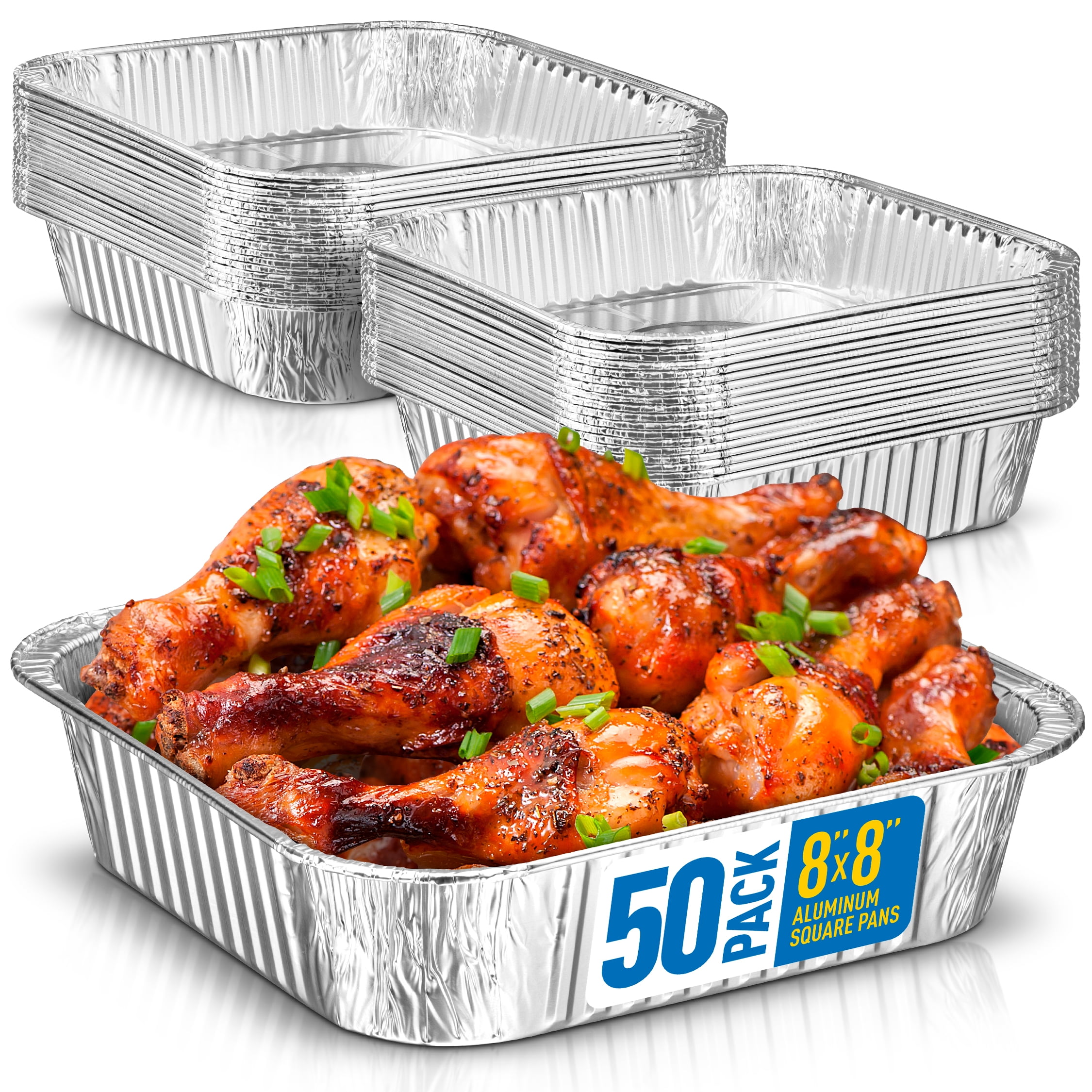 "Displastible 8"" Square Disposable Aluminum Cake Pans 50 Pack, Non ...