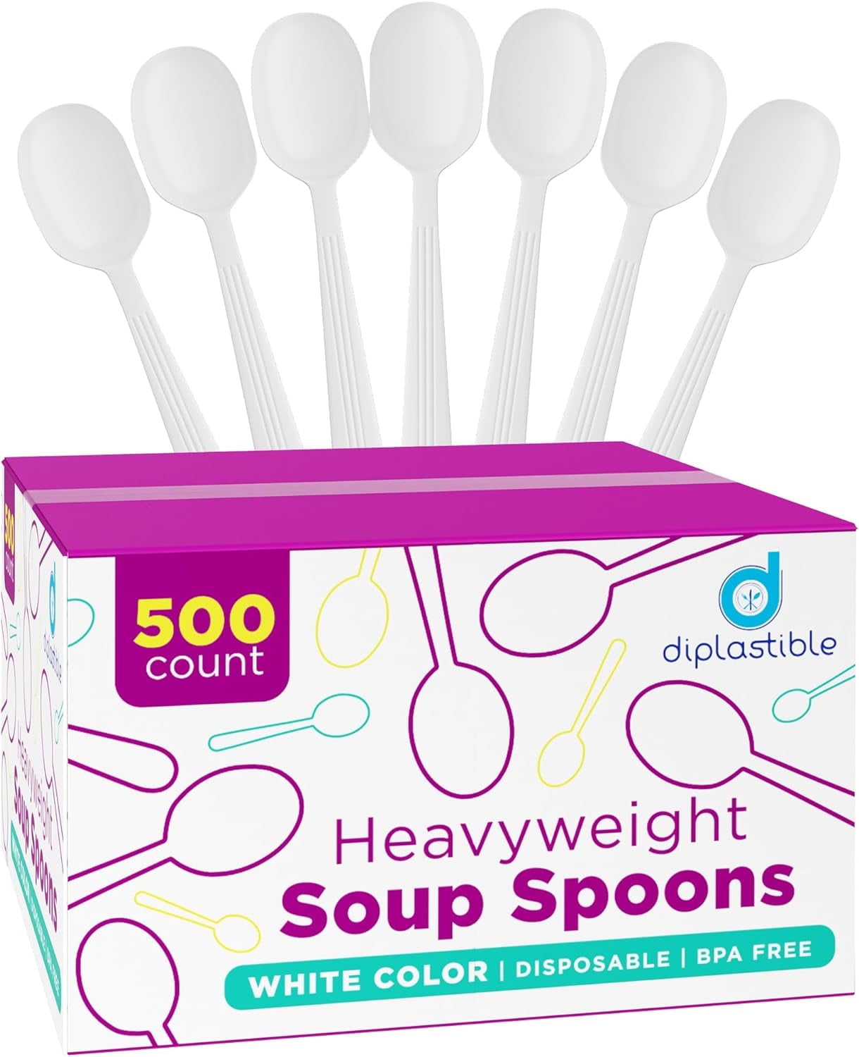 Diplastible Disposable White Plastic Soup Spoons 500 Pack Heavyweight ...