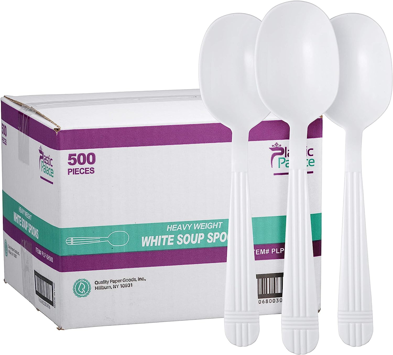 Displastible Disposable White Plastic Soup Spoons Heavyweight BPA-Free ...
