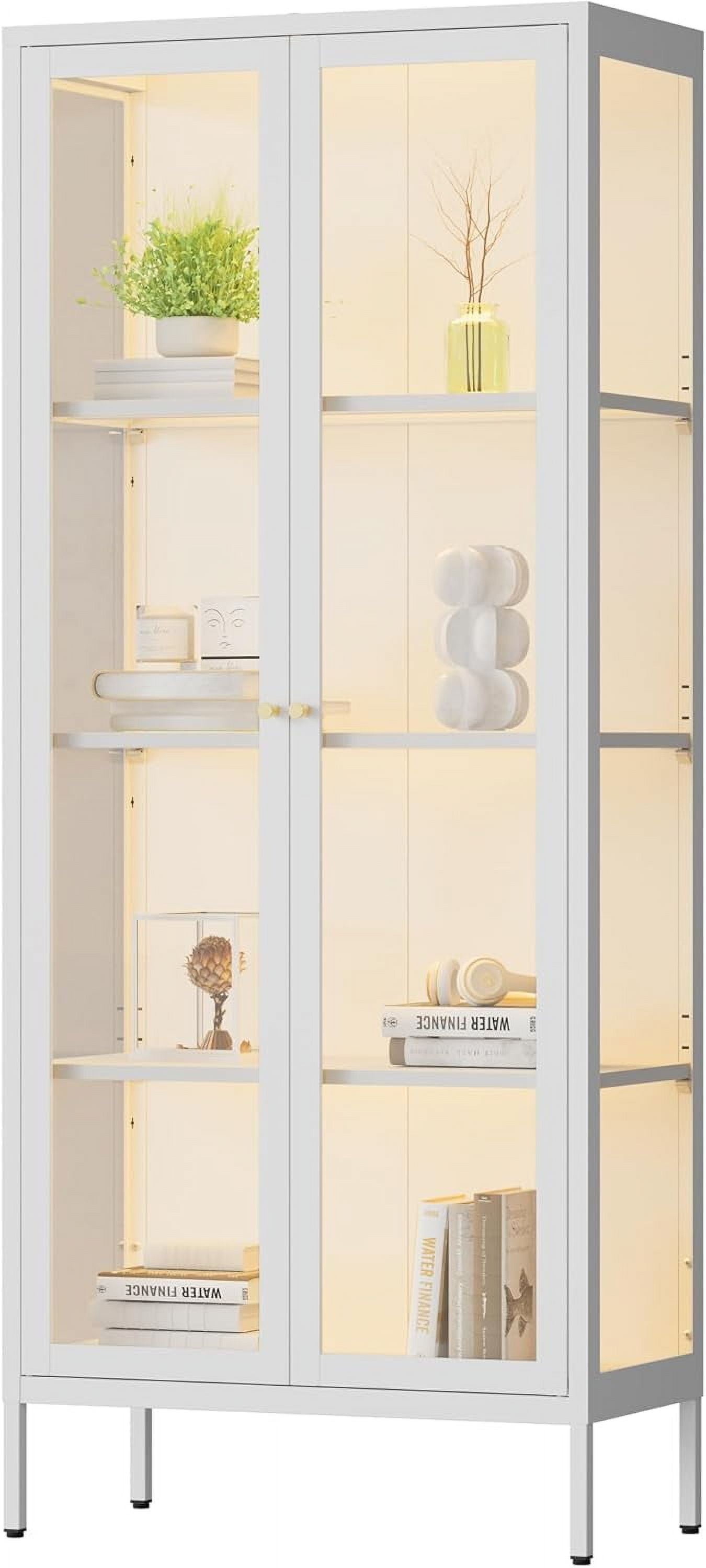 Display Cabinet with 3 Color LED Lights and Tempered Glass, 66 Inch ...