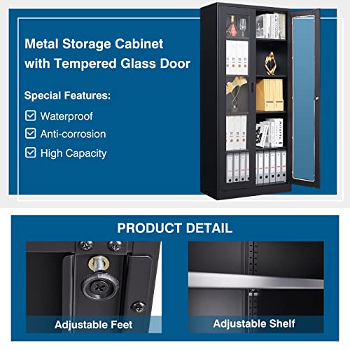 Display Cabinet-71 Inches 4 Adjustable Shelves Curio Cabinets with ...
