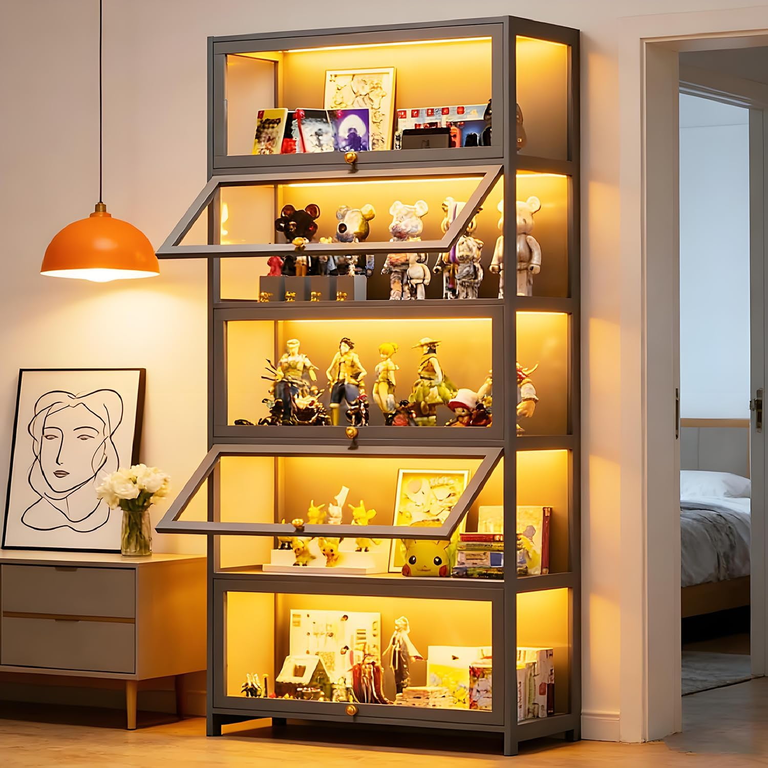 Display Cabinet with Acrylic Doors, 67.72" High Display Case, 5-Tier ...