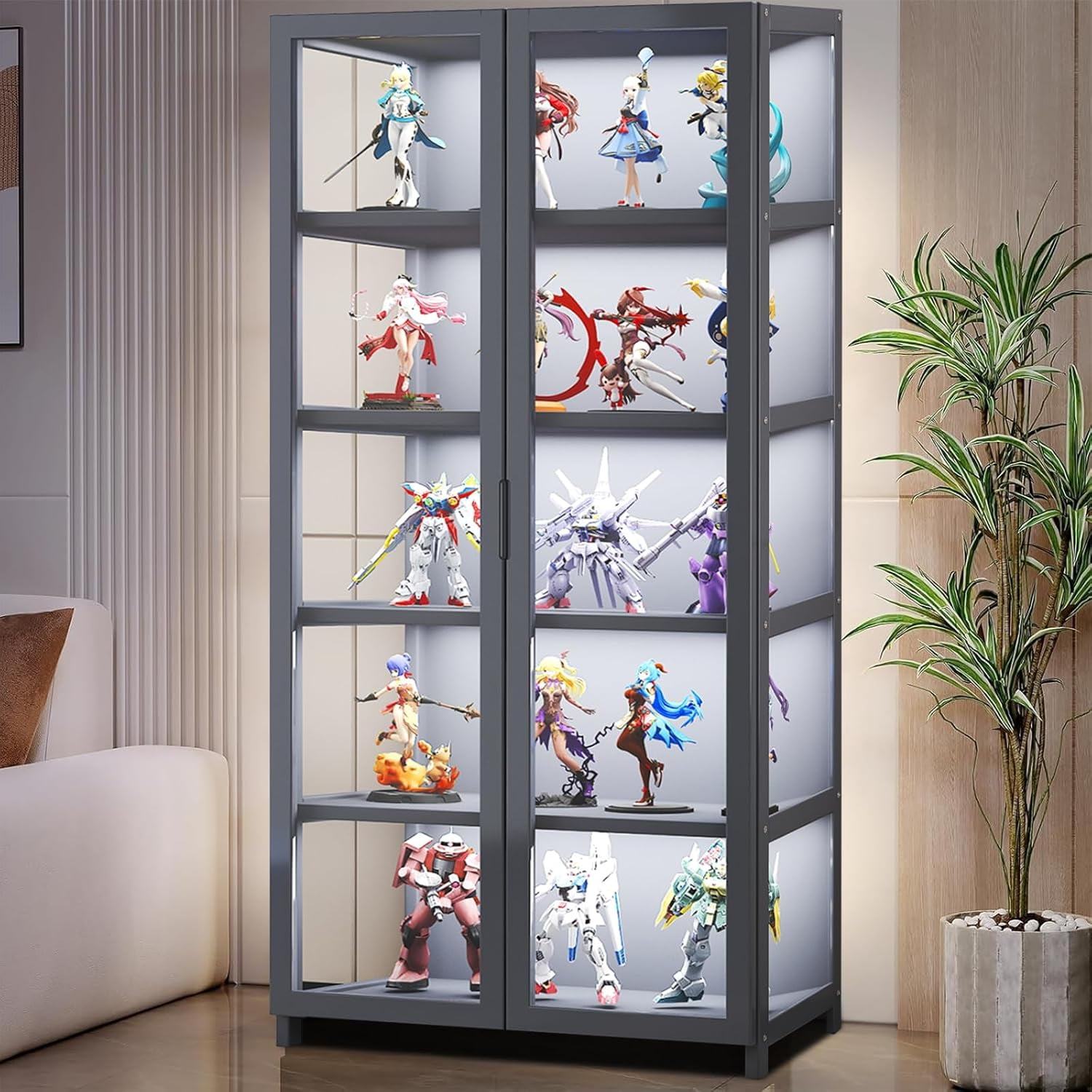 Display Cabinet with Acrylic Glass Doors, 5-Tier Bookcase, Transparent ...