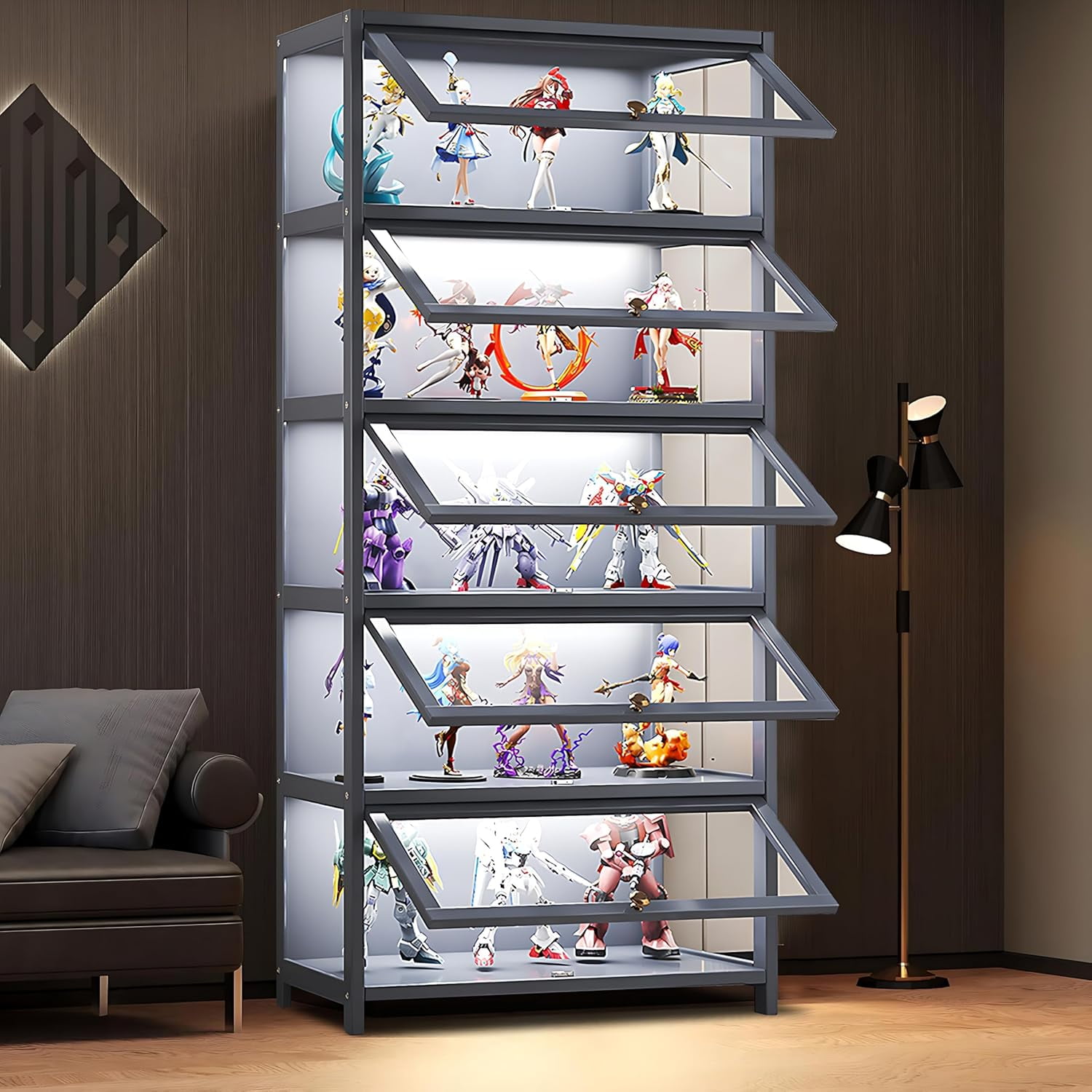 Display Cabinet with Acrylic Glass Doors,5-Tier Display Cases for ...