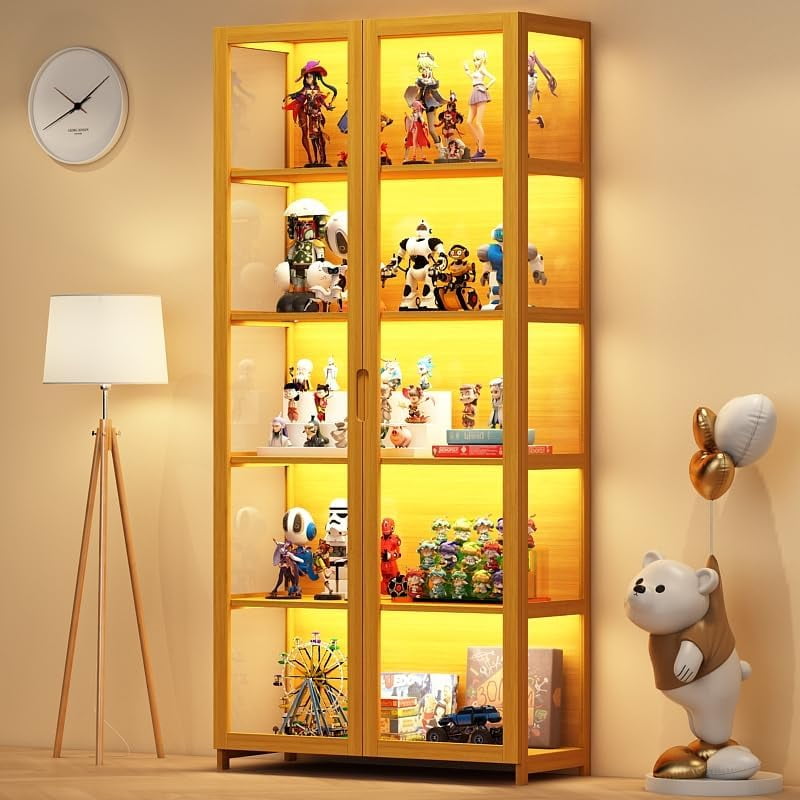 Display Cabinet with Doors, 5-Tier Curio Display Case for Figures ...