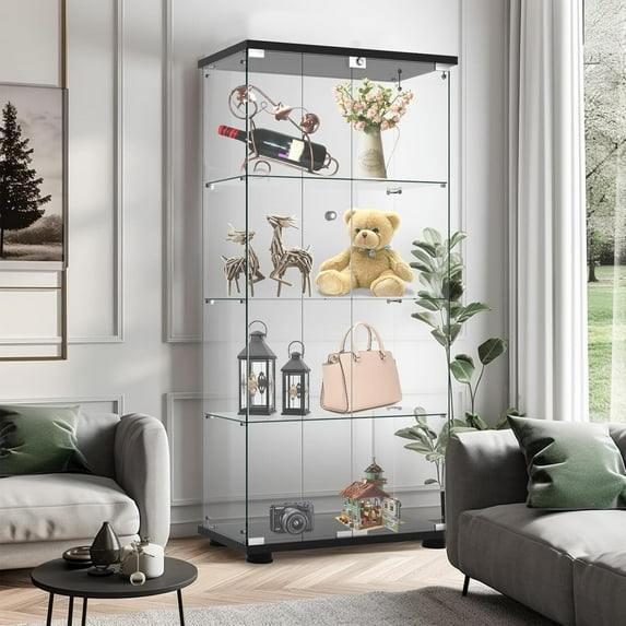 Display Cabinet with Glass Door and Lock, 4-Shelf Fast Installation in ...