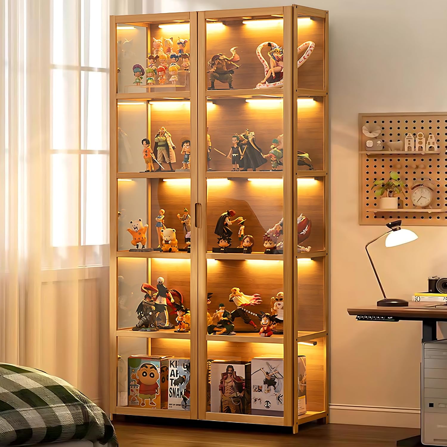 Display Cabinet with Glass Doors, 5-Tier Curio Cabinet, Collectibles ...